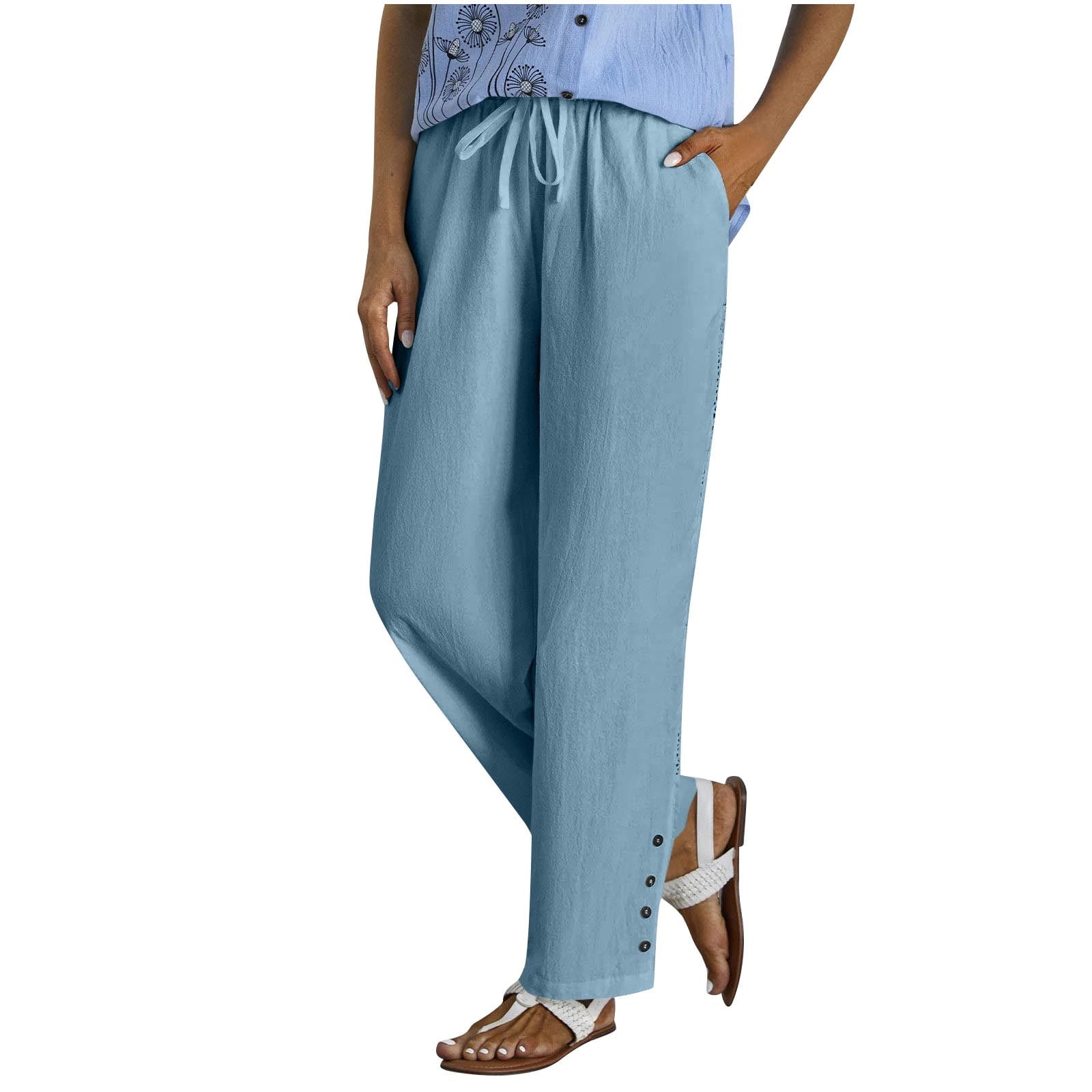 Royal Blue High Cut Straight Leg Elastic Waist Plain Long Leg Casual ...