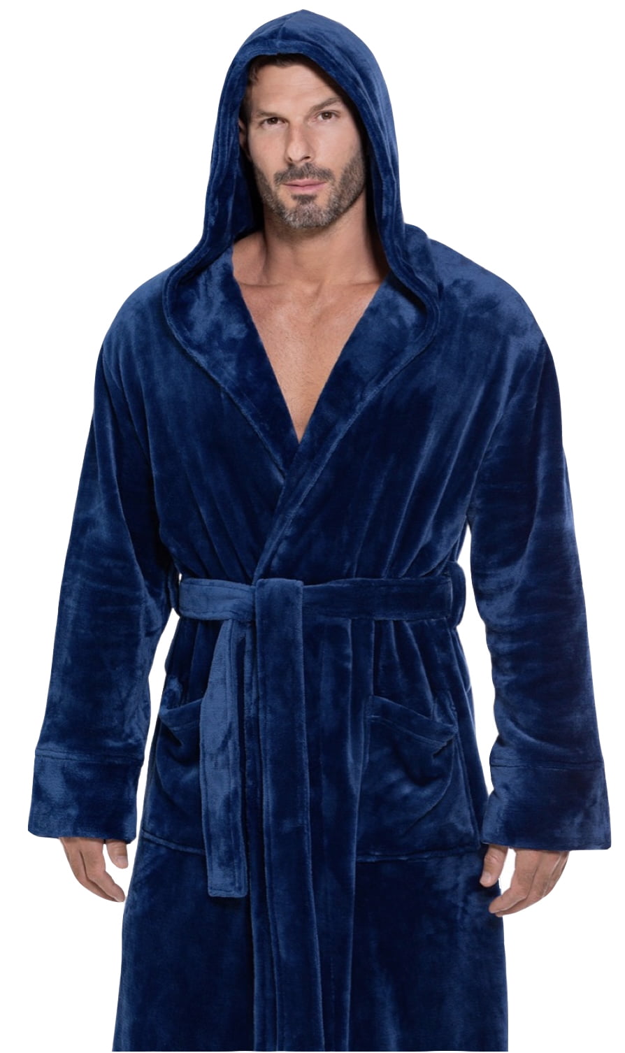 Royal Blue Hooded 50.5 inch Length Bathrobe for Men, Medium, Cotton ...