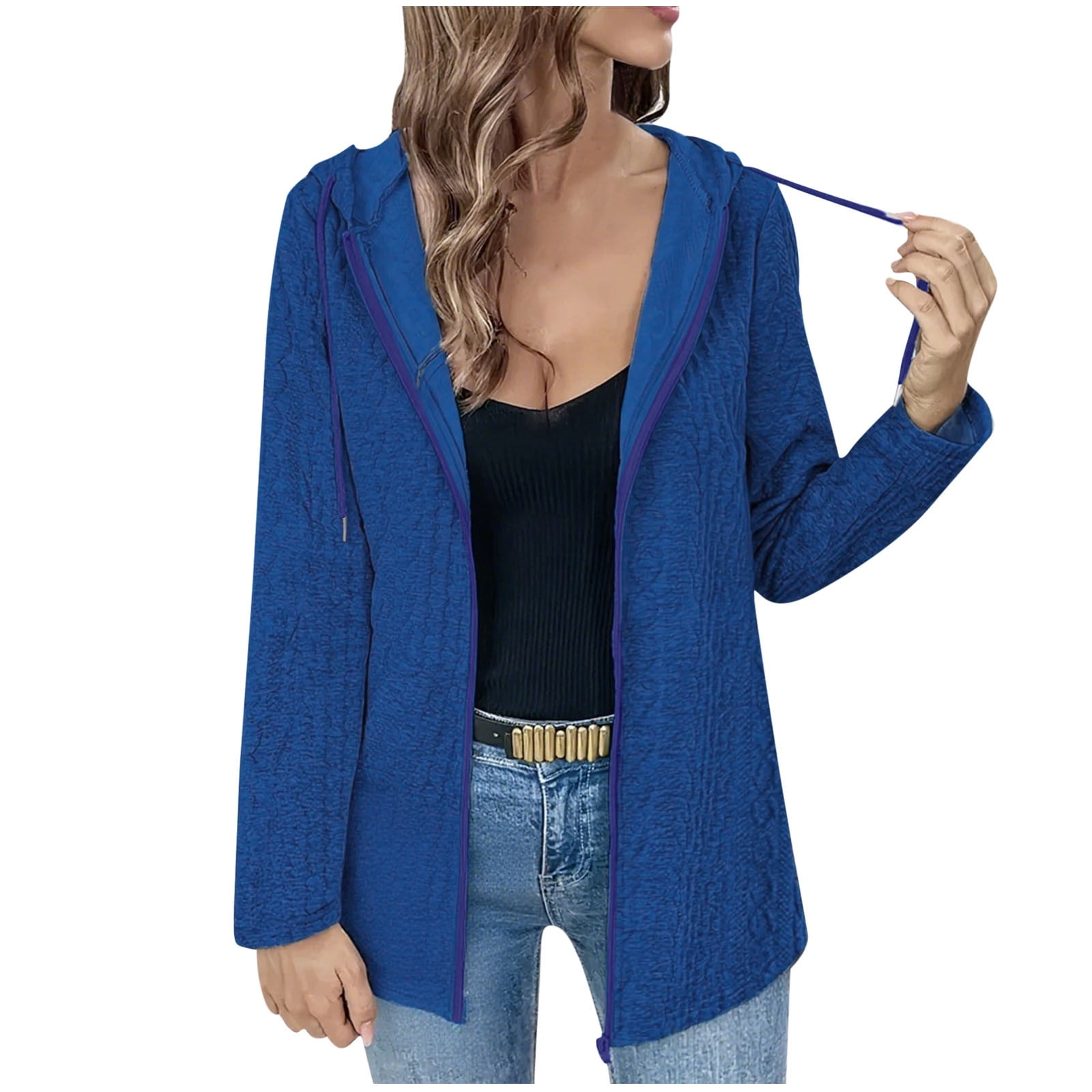Royal Blue Juniors Long Sleeve Loose Fit Jackets Hoods Coats for Women ...