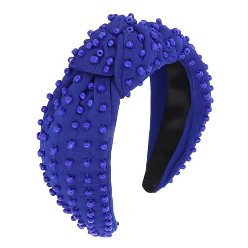 Royal Blue Knotted Headband for Women - Wide Beaded Hair Hoop, Stylish ...