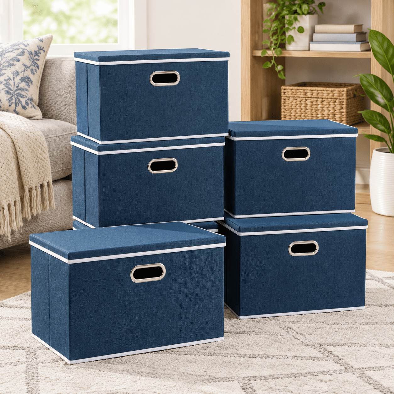 Royal Blue L(5-Pack) Large Collapsible Fabric Storage Boxes with Lids ...