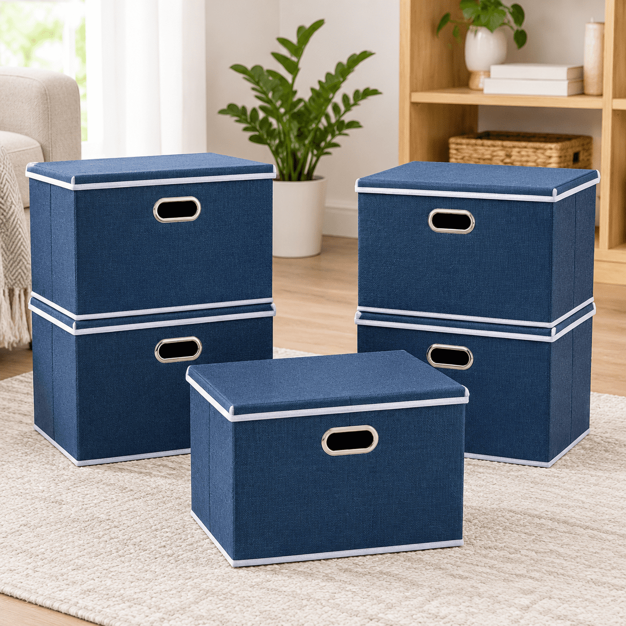 Royal Blue L(5-Pack) Large Collapsible Fabric Storage Boxes with Lids ...