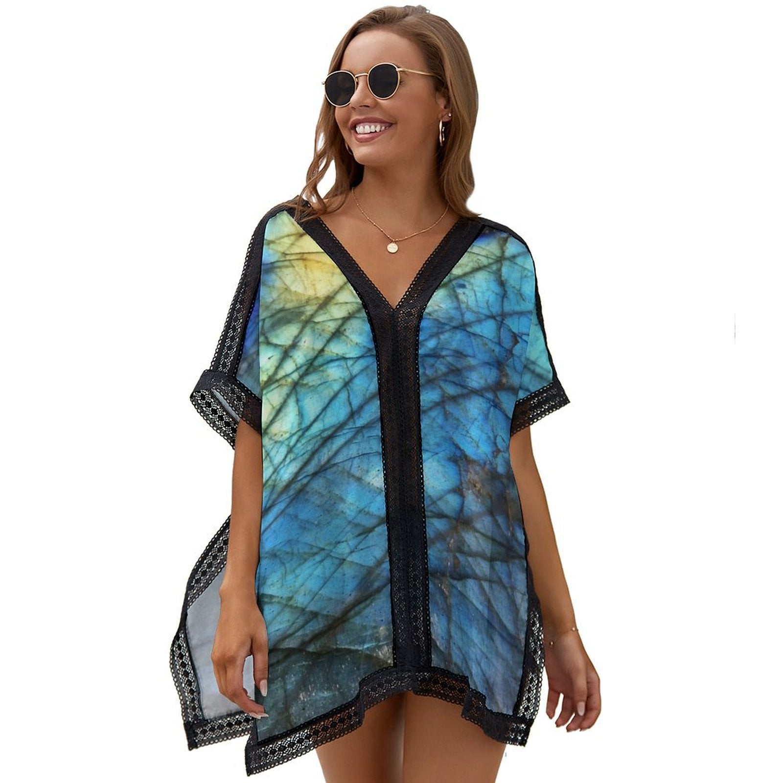 Royal Blue Labradorite Women's Swimsuit Coverup Summer Beach Cover Up Bathing Suit Dress ...