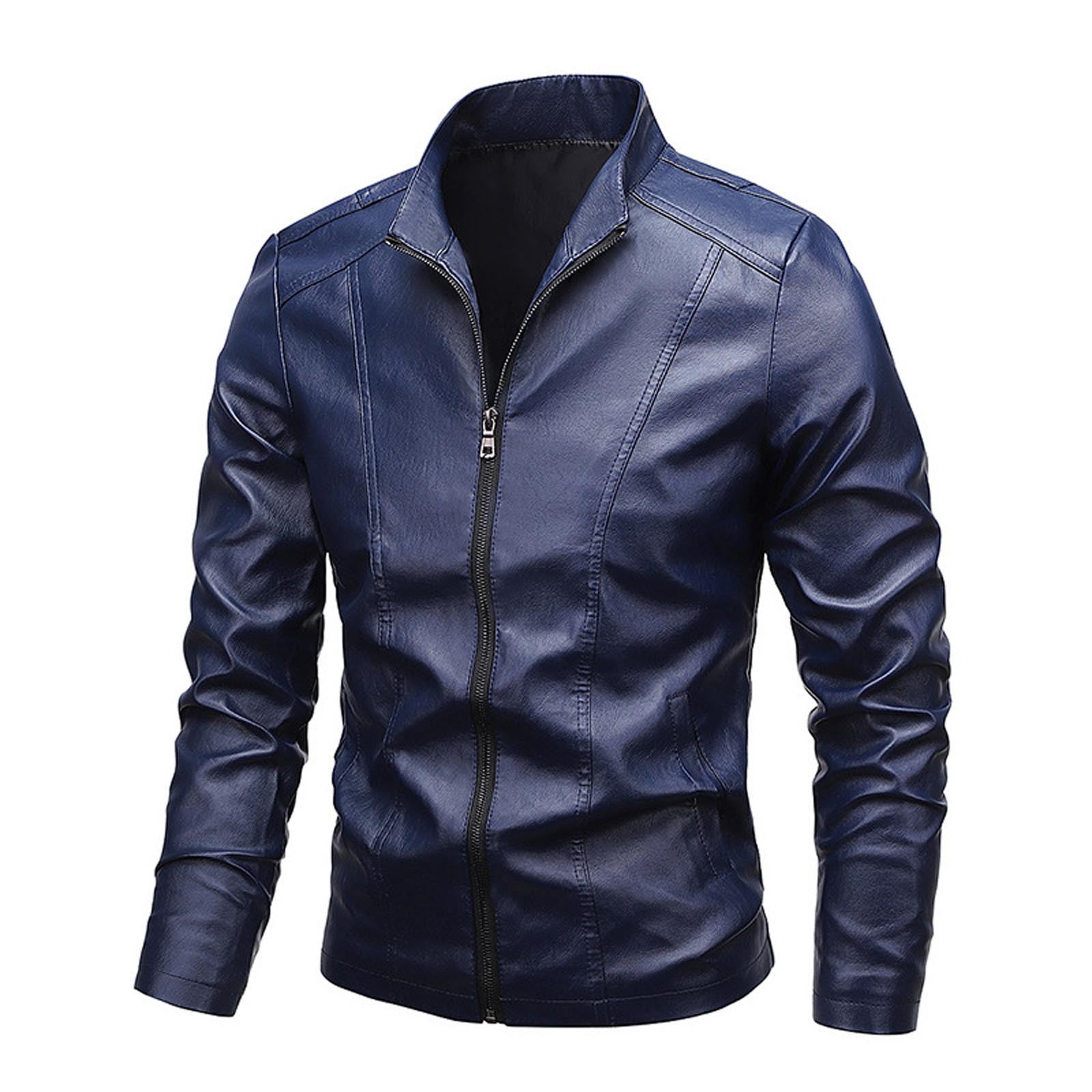 Royal Blue Long Sleeve Coats for Mens Winter Fall Faux Pleather Hooded ...