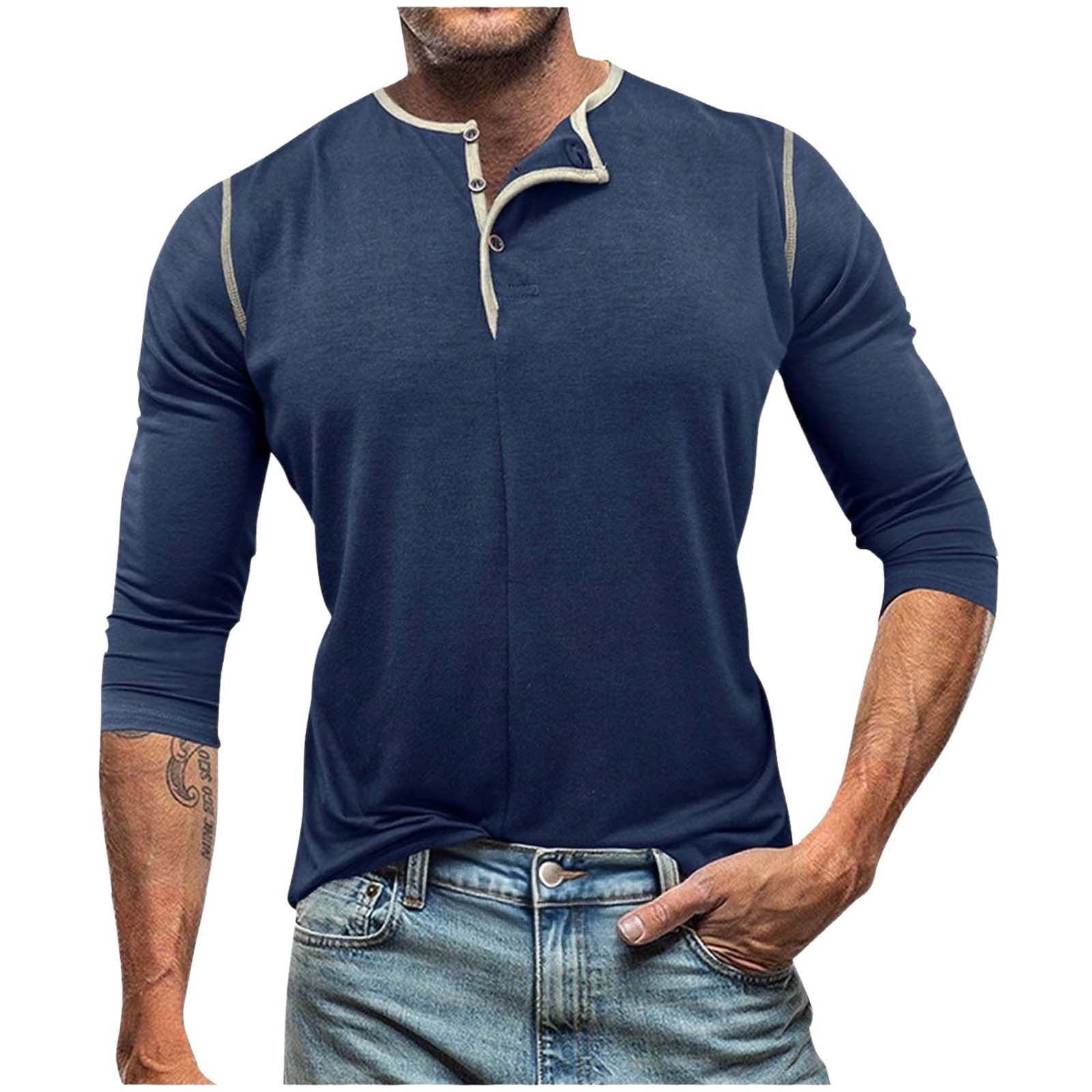 Royal Blue Mens Boat Neck Spandex T Shirts Lounge Button Tee Tops for ...