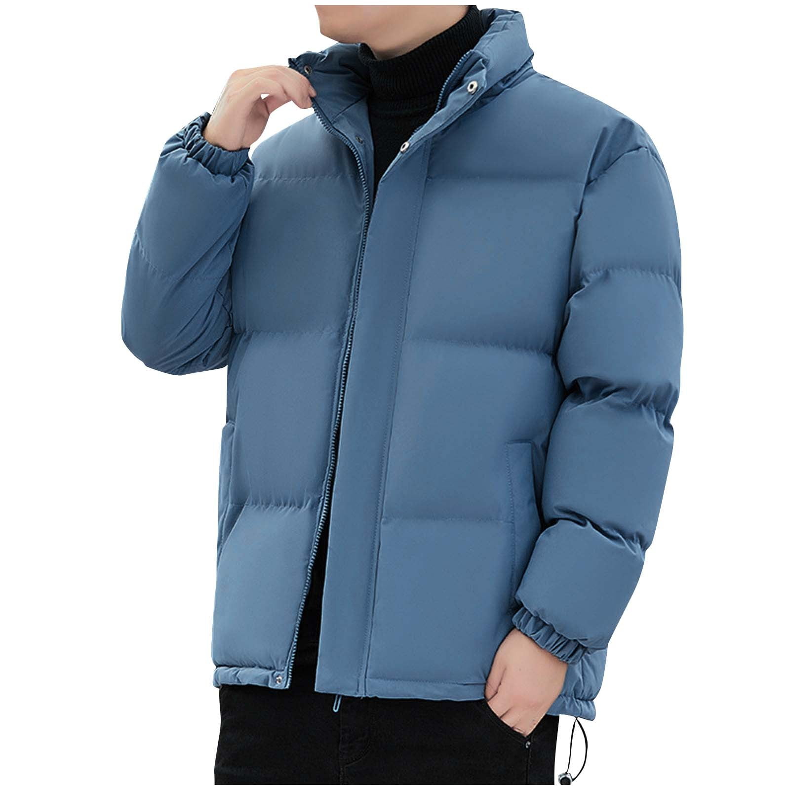 Royal Blue Mens Collared Neck Denim Casual Button Zip Up Parkas Jackets ...
