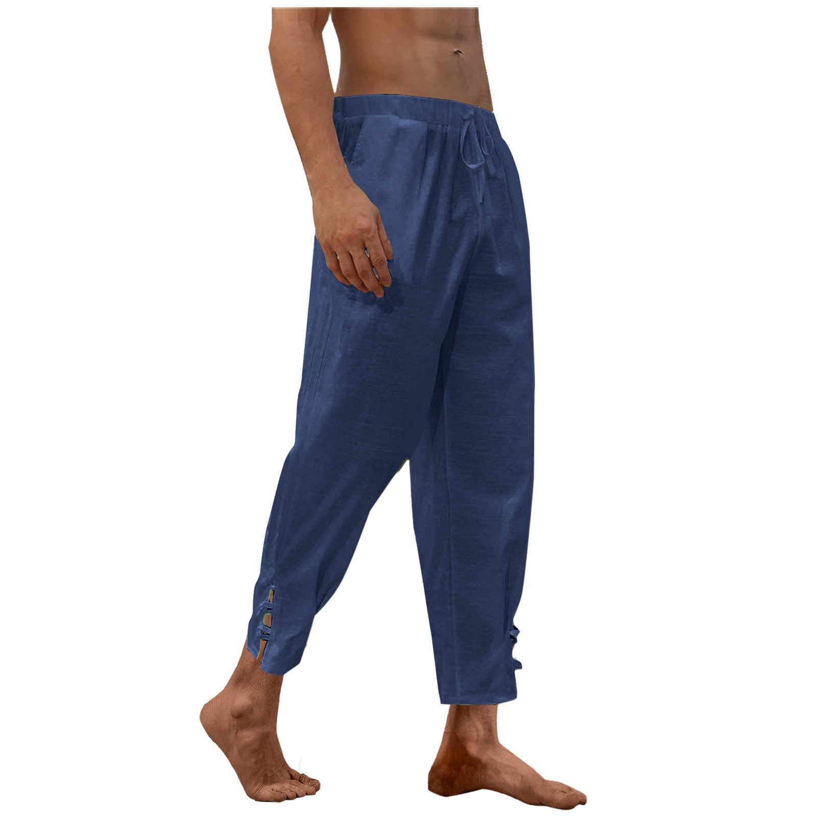 Royal Blue Mens Faux Linen Casual Stretchy Pants for Mens Loose Fit ...