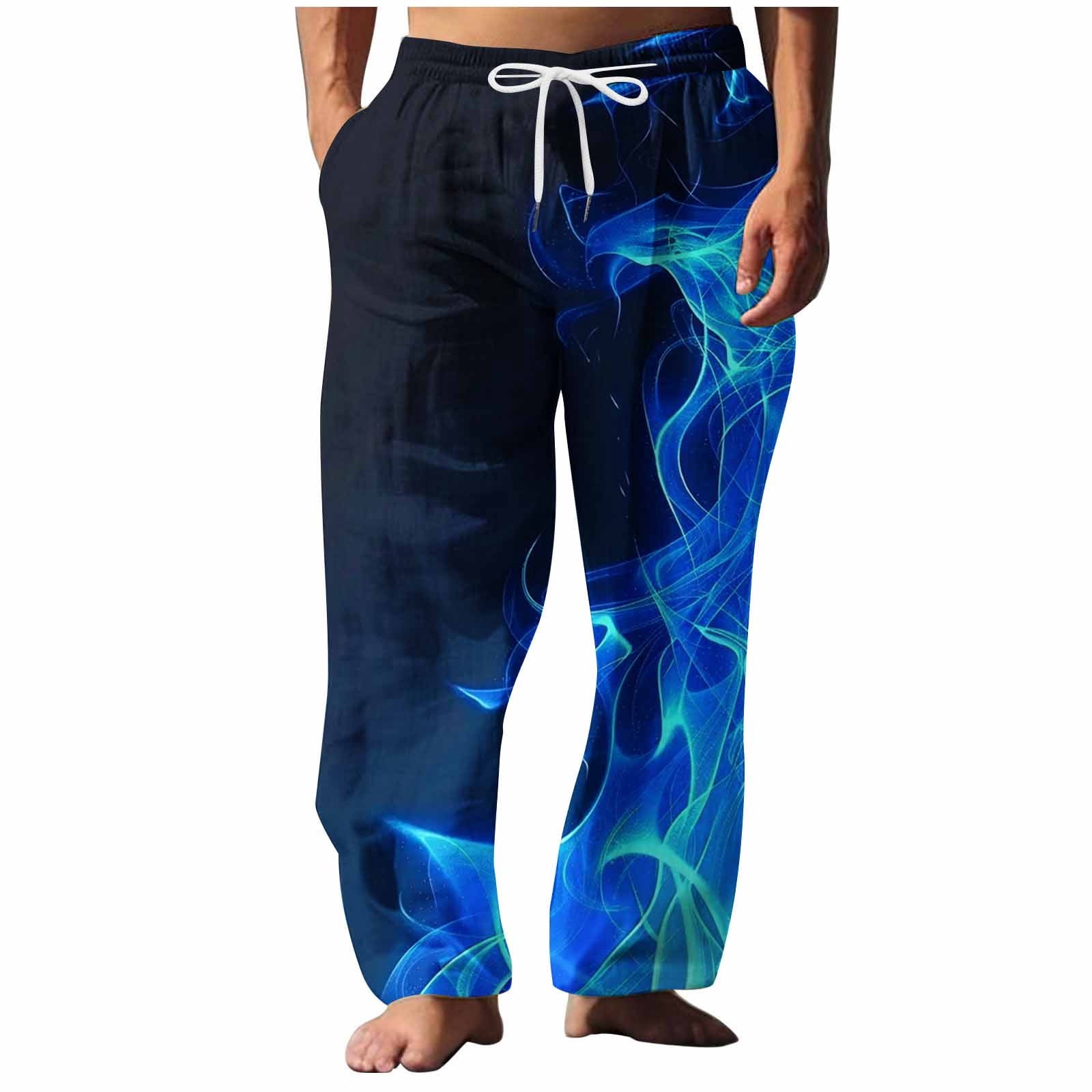 Royal Blue Mens Fire Graphic Loose Fit Pants Pajama Sleepshirts for ...