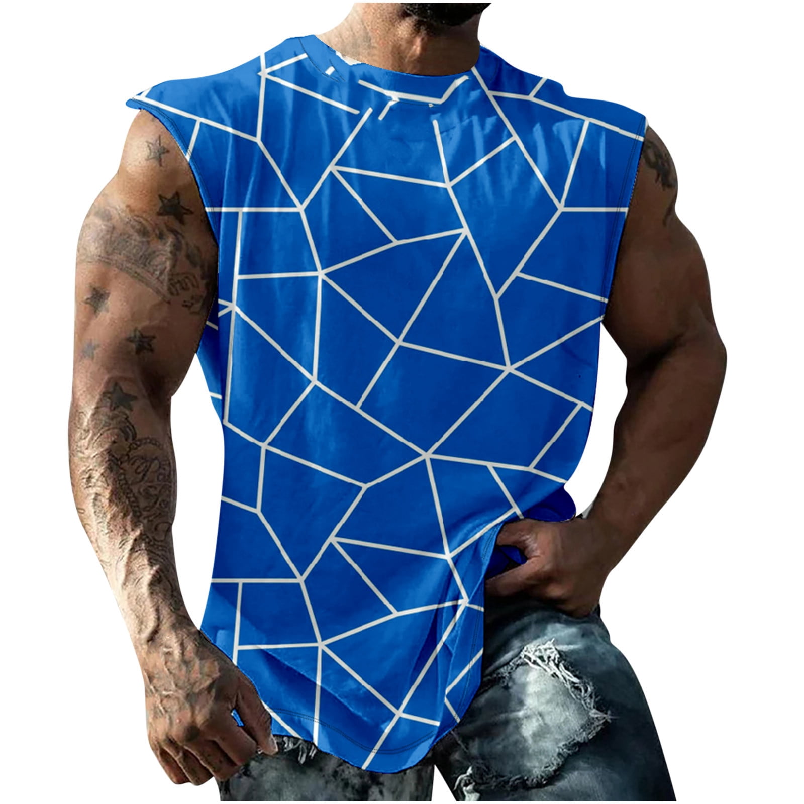 Royal Blue Mens Sleeveless Vests Print 3D Digital Graphic Loose Fit ...