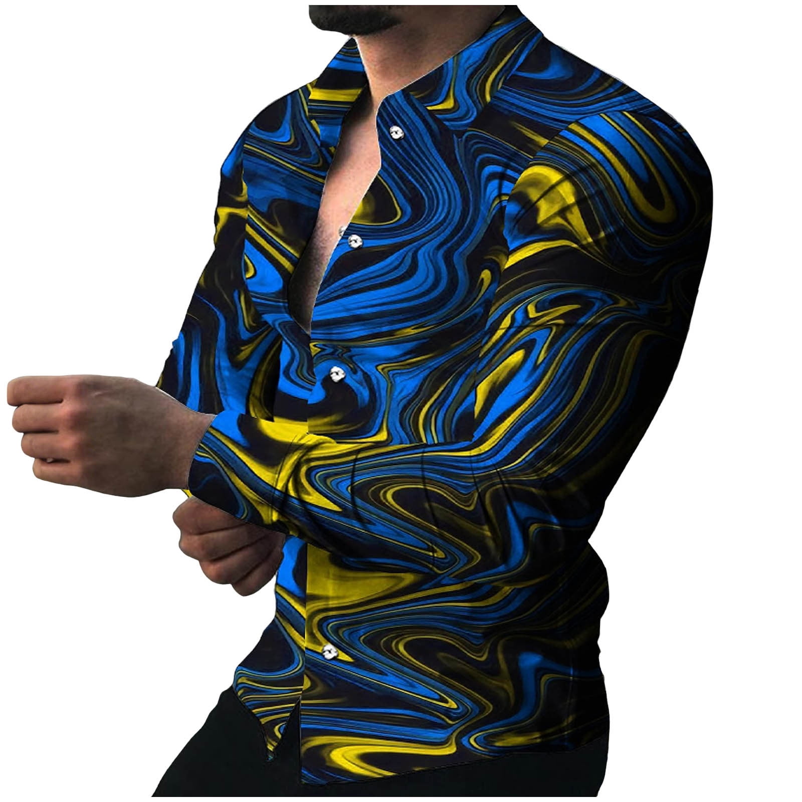 Royal Blue Mens T Shirts Graphic Tops Tee for Man Long Sleeve Collared ...