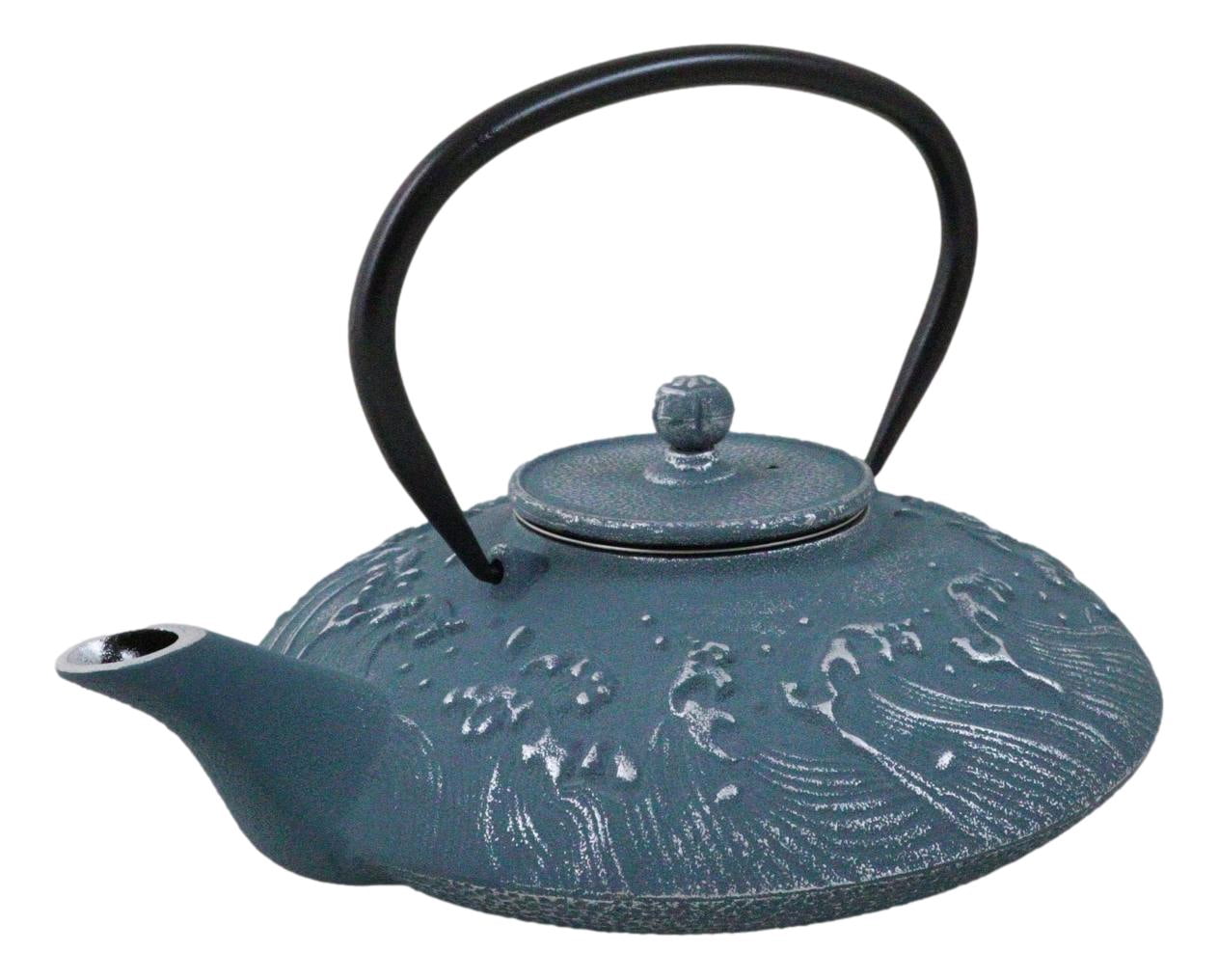 Royal Blue Ocean Sea Waves Cast Iron Tetsubin Teapot With Enamel Liner ...