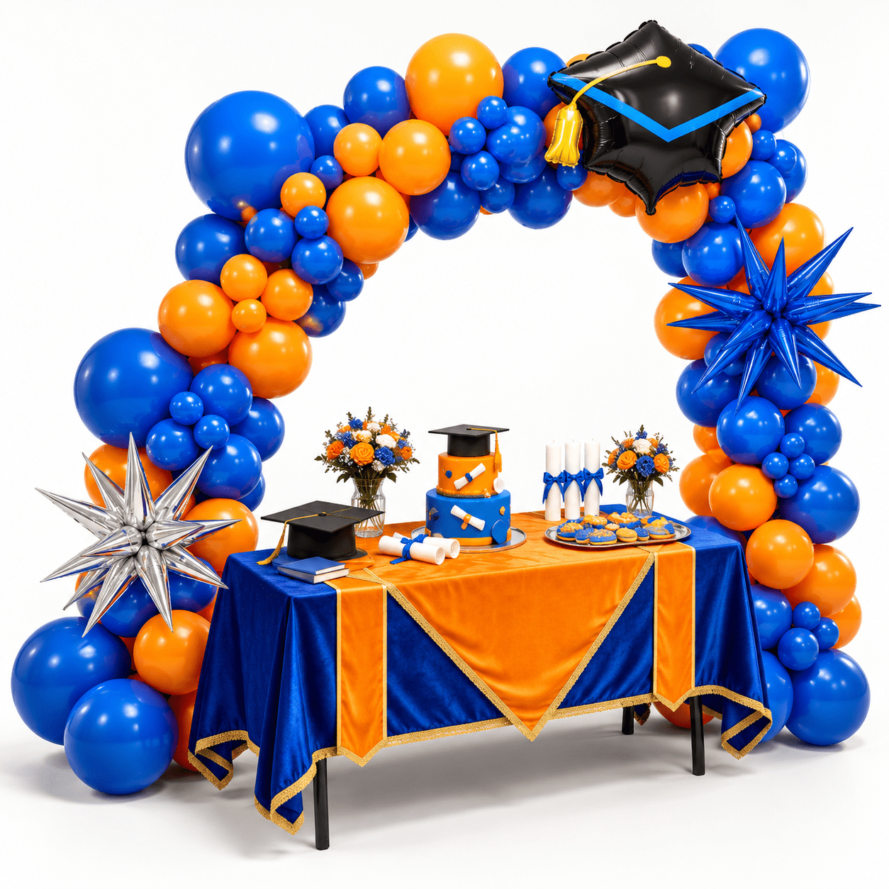 Royal Blue Orange Balloon Garland Arch Kit with Graduation Cap Star ...