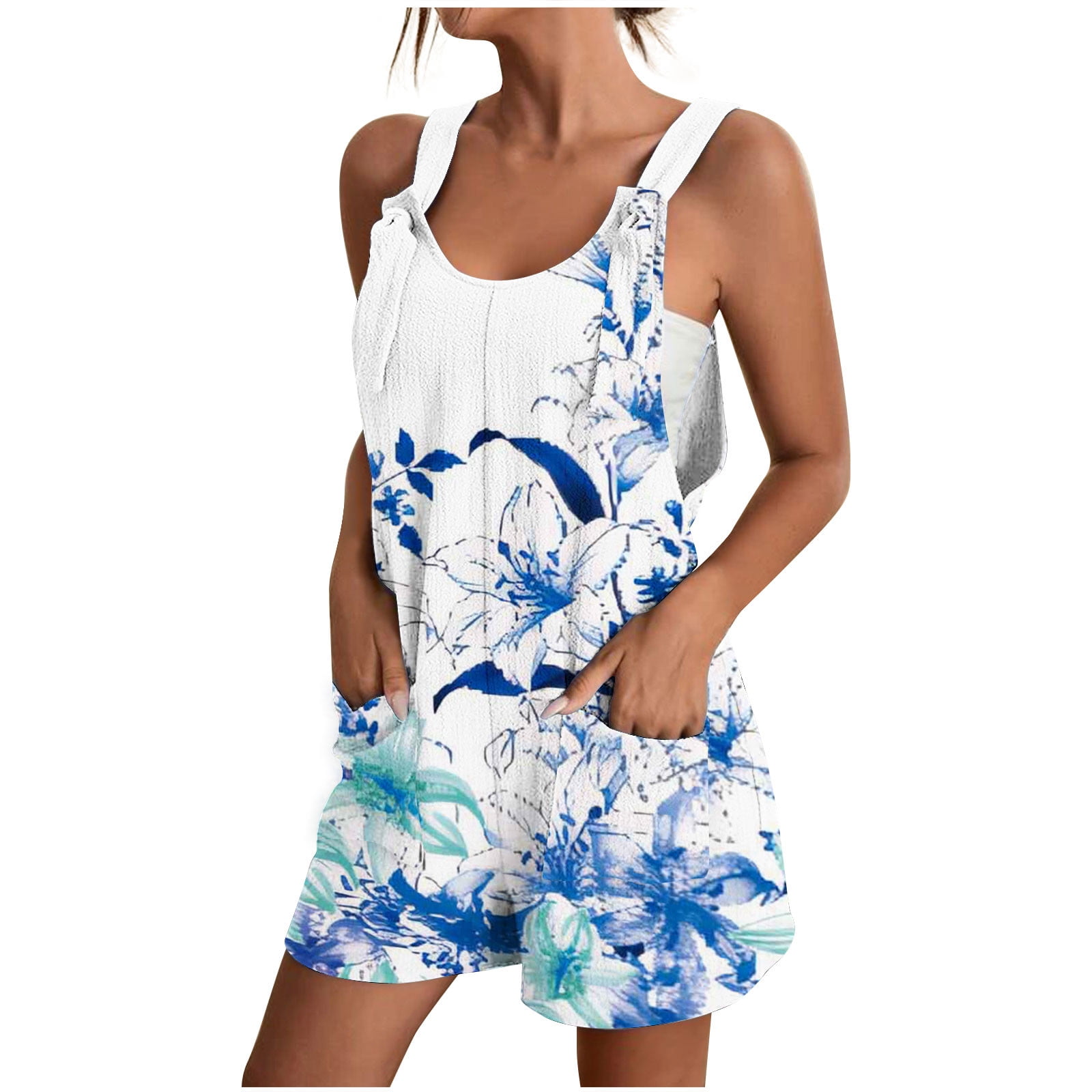 Royal Blue Overalls Shortalls for Women Summer Fall Faux Gauze Linen ...