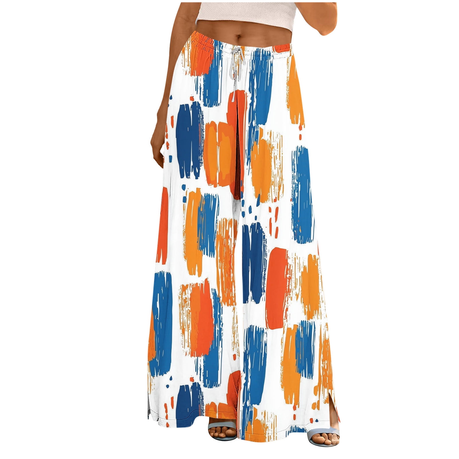 Royal Blue Pants for Women Fall Summer Graphic Casual Pleated with Slit ...