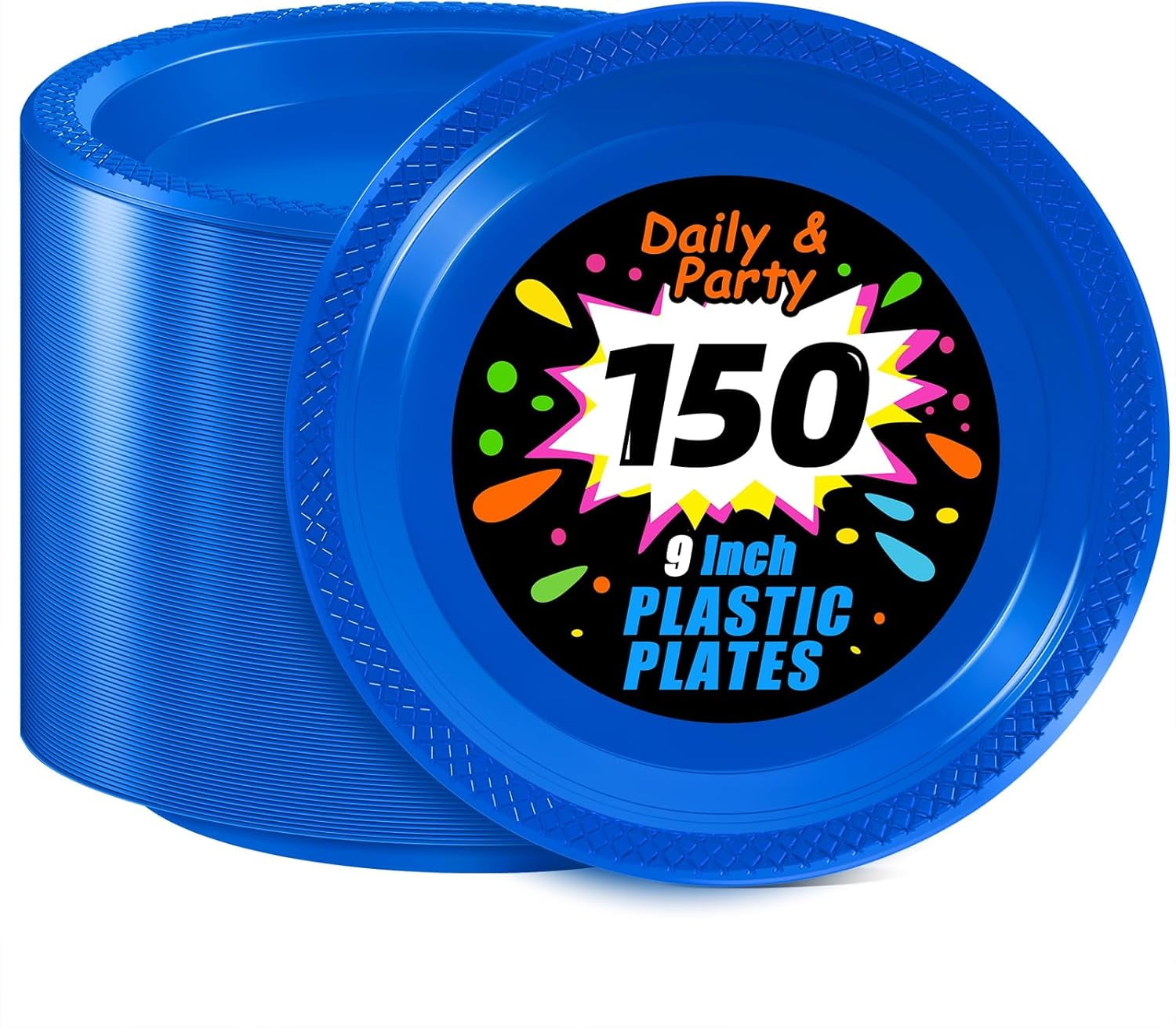 PHYSUN-Royal Blue Party Plates 9 Inch -150 Count, Disposable Plastic ...