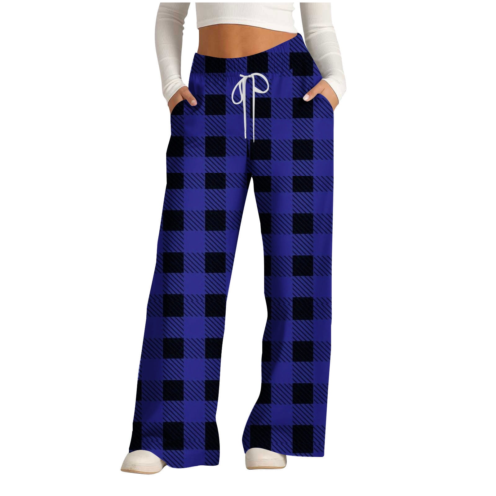 Royal Blue Plaid High Cut Straight Leg Long Leg Brunch for Women Summer ...