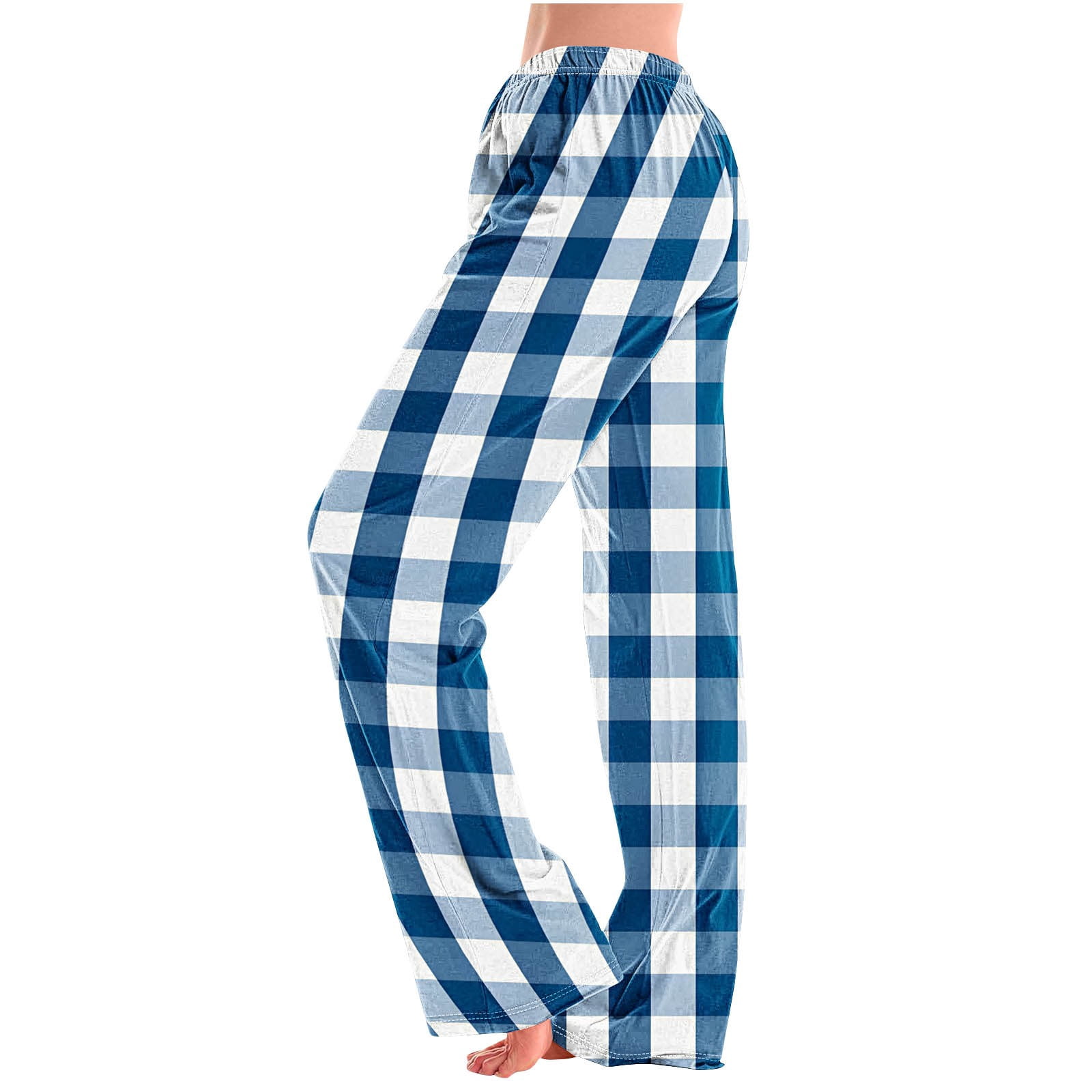 Royal Blue Plaid High Leg Straight Leg Long Leg Lounge Pants for Women ...