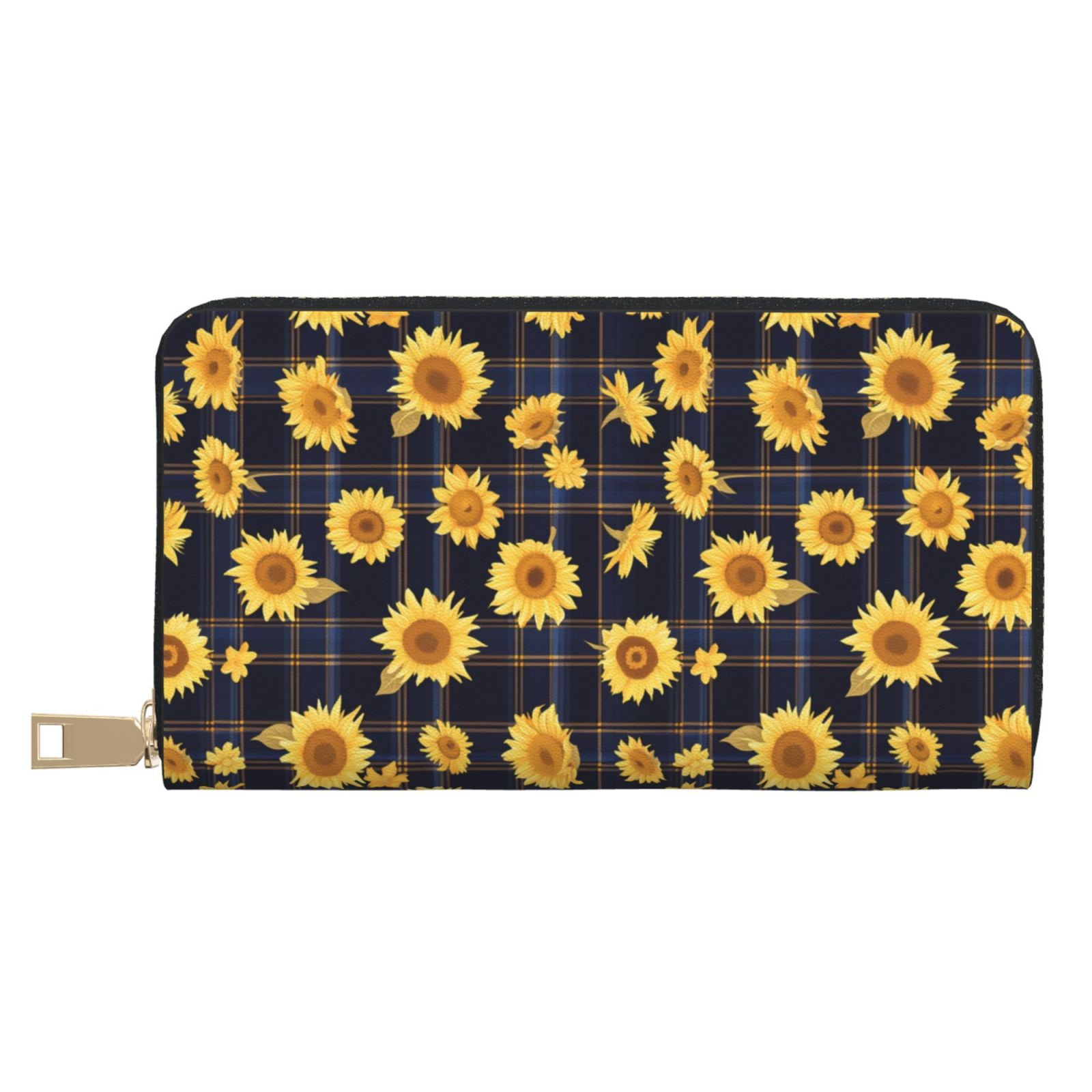 Royal Blue Plaid Sunflower Wallet Women, Leather Bifold Multi Card ...