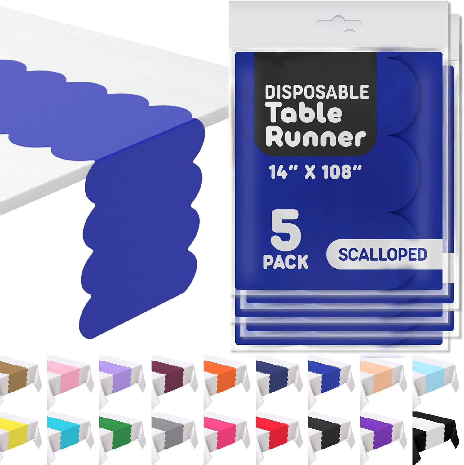 Royal Blue Plastic Disposable Table Runner. 5 Pack 14 x 108 inch ...