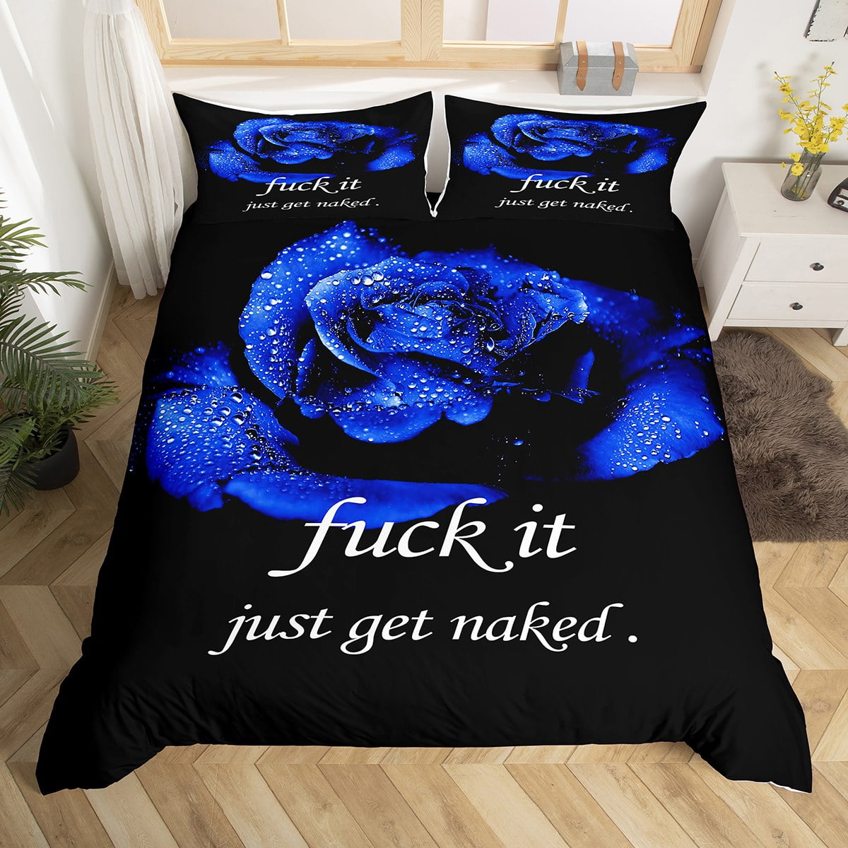 Royal Blue Rose Duvet Cover King, Get Naked Comforter Cover, Romantic ...