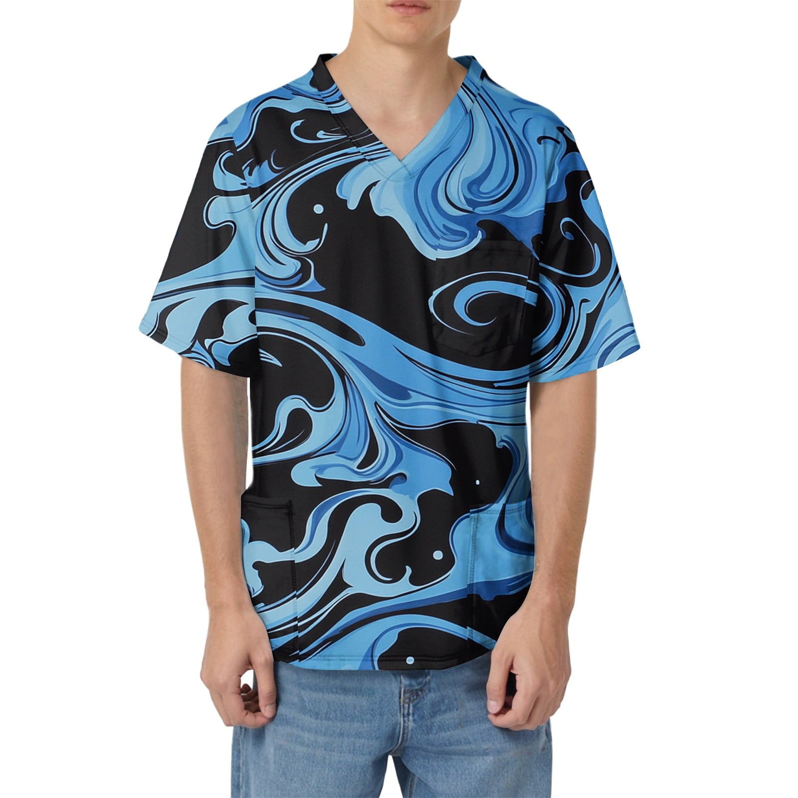 Royal Blue Scrubs Short Sleeve Classic Plus Size Scrub Men Summers Work ...