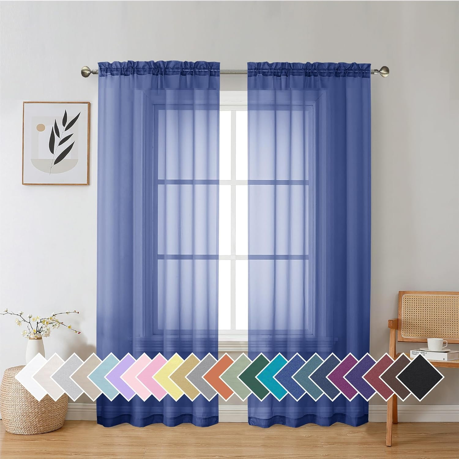 Royal Blue Sheer Curtains 72 Inch Length 2 Panels Set, Semi Transparent ...