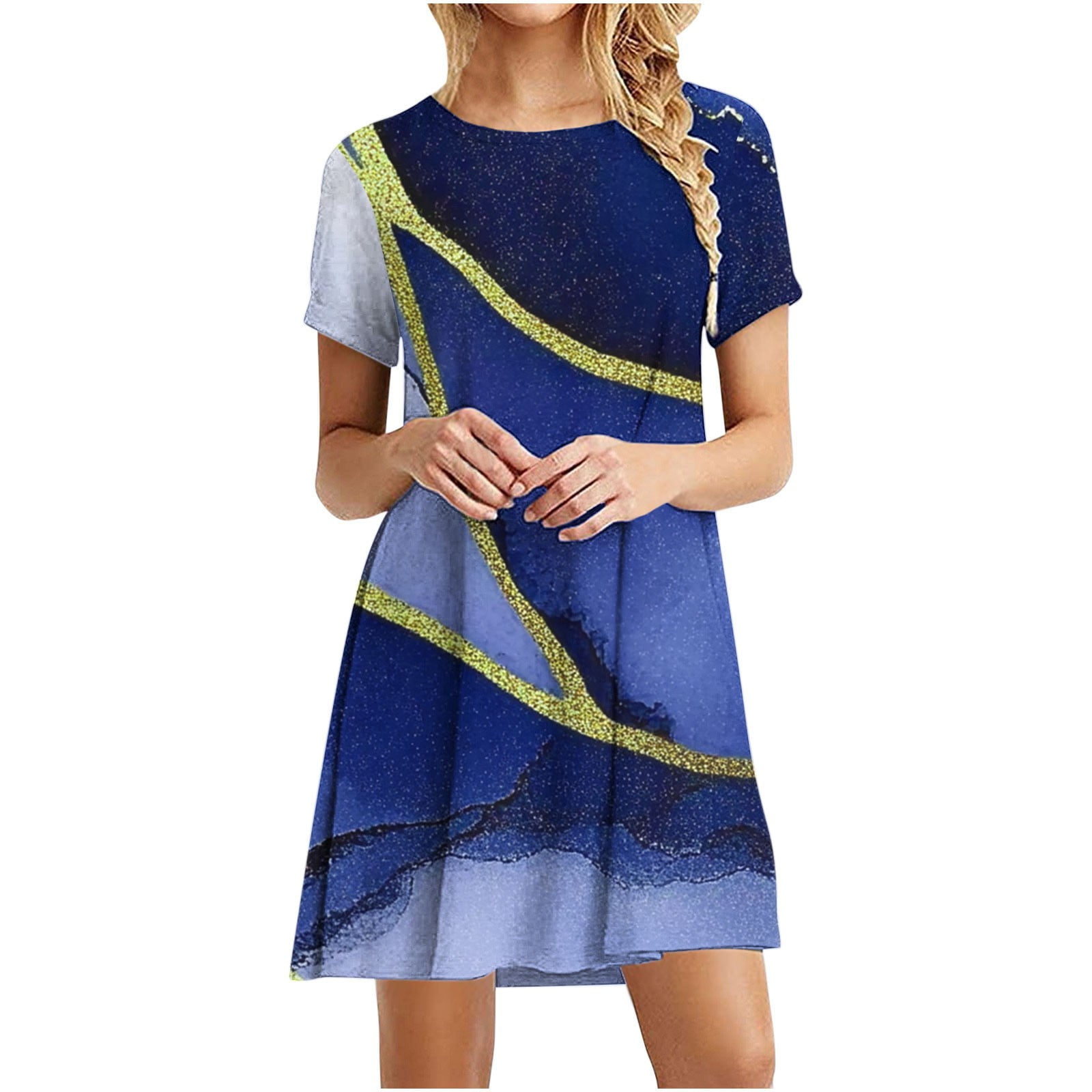 Royal Blue Short Sleeve for Teen Girls Fall Summer Crew Neck Spandex ...