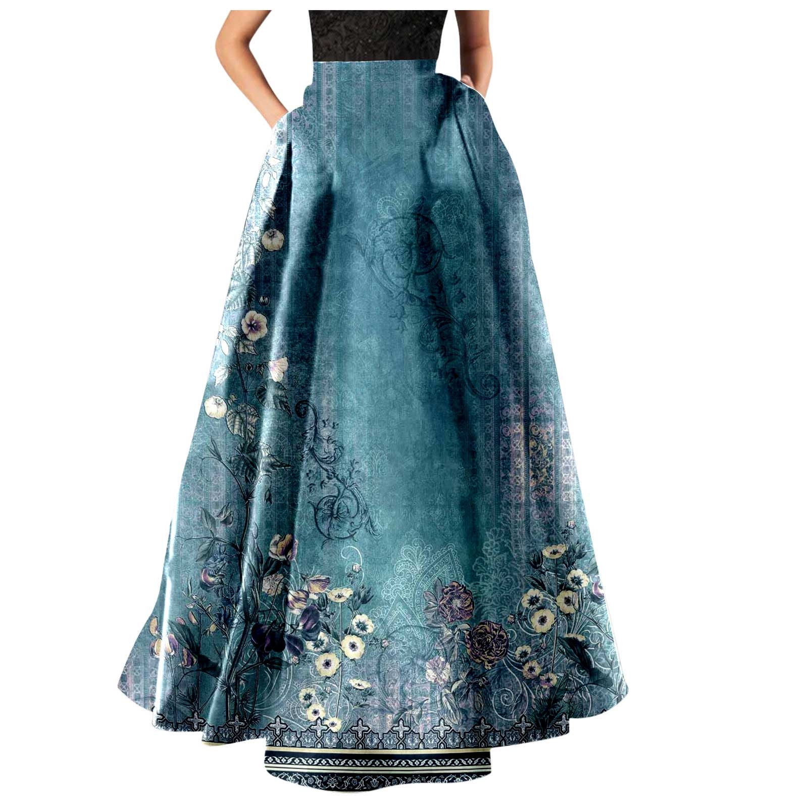Royal Blue Skirt for Women Floral Maxi Long Loose Fit Beach Formal Prom ...