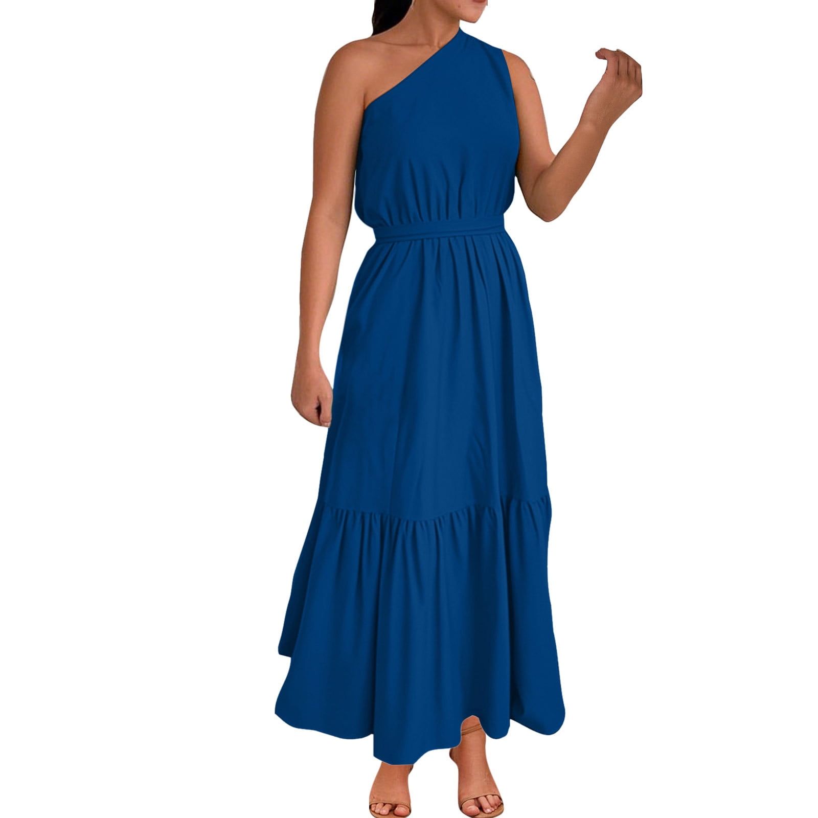 Royal Blue Sleeveless One Shoulder Dresses for Ladies Summer Fall ...