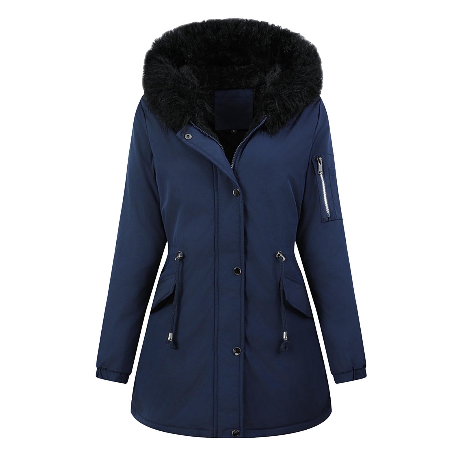 Royal Blue Slim Tunics Parkas for Women Winter Fall Long Sleeve Going ...