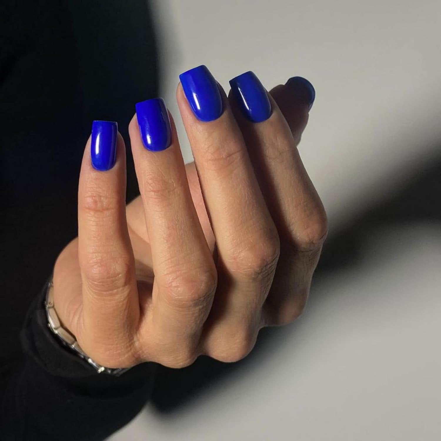 Royal Blue Square Press on Nails Short, Gel Fake Nails Short Coffin ...