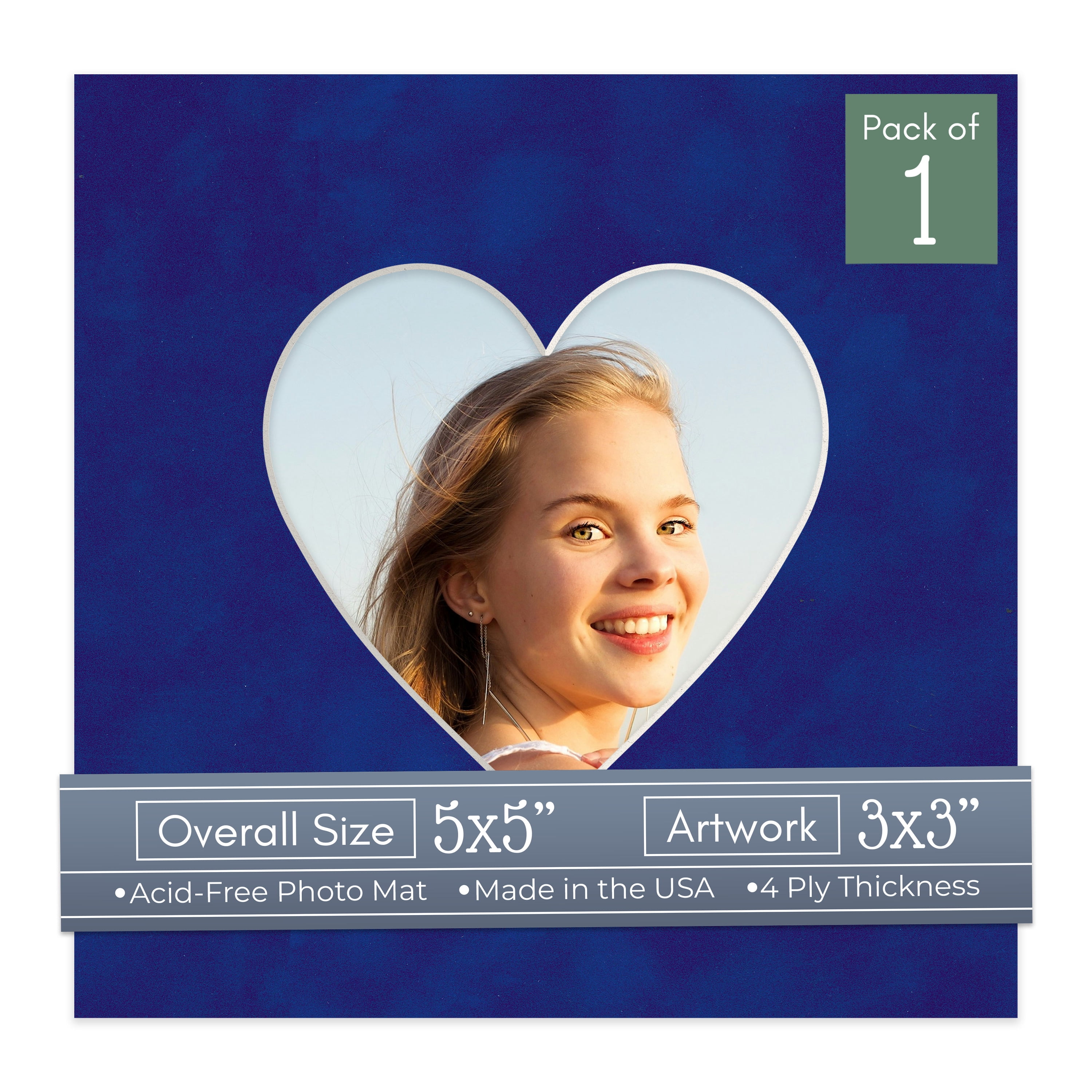 Royal Blue Suede Picture Frame Mat for 5x5 Inch Frames - Heart Opening ...