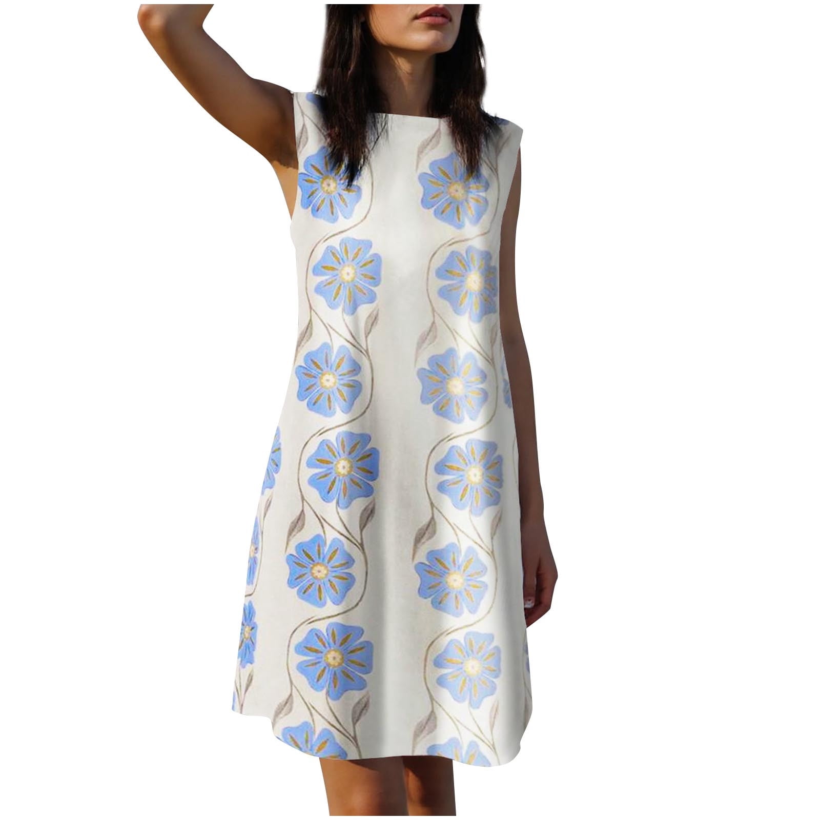 Royal Blue Sun Graphic Sun Dresses for Women Summer Fall Sleeveless ...