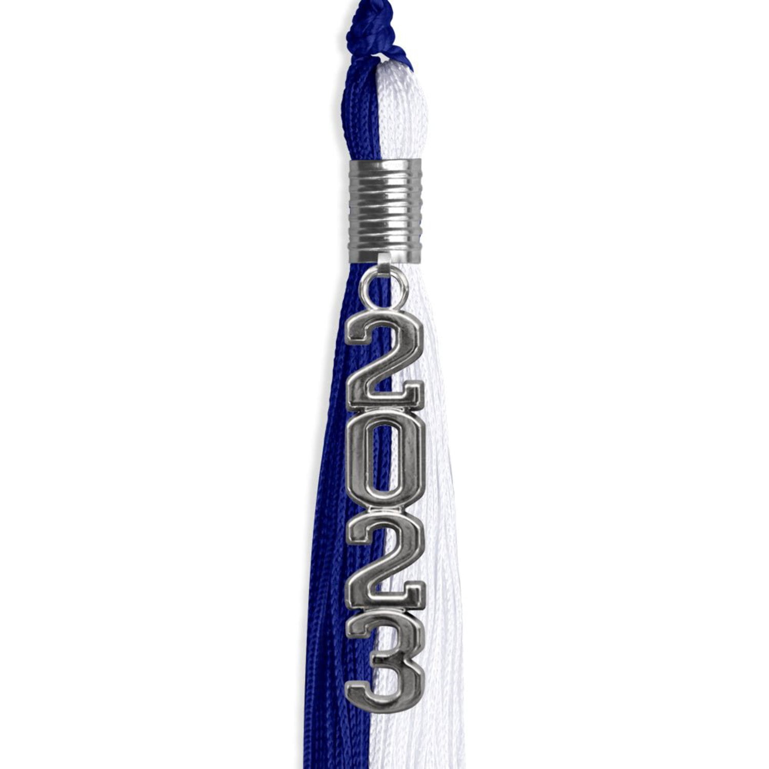 Royal Blue/White Graduation Tassel with Silver Stacked Date Drop ...