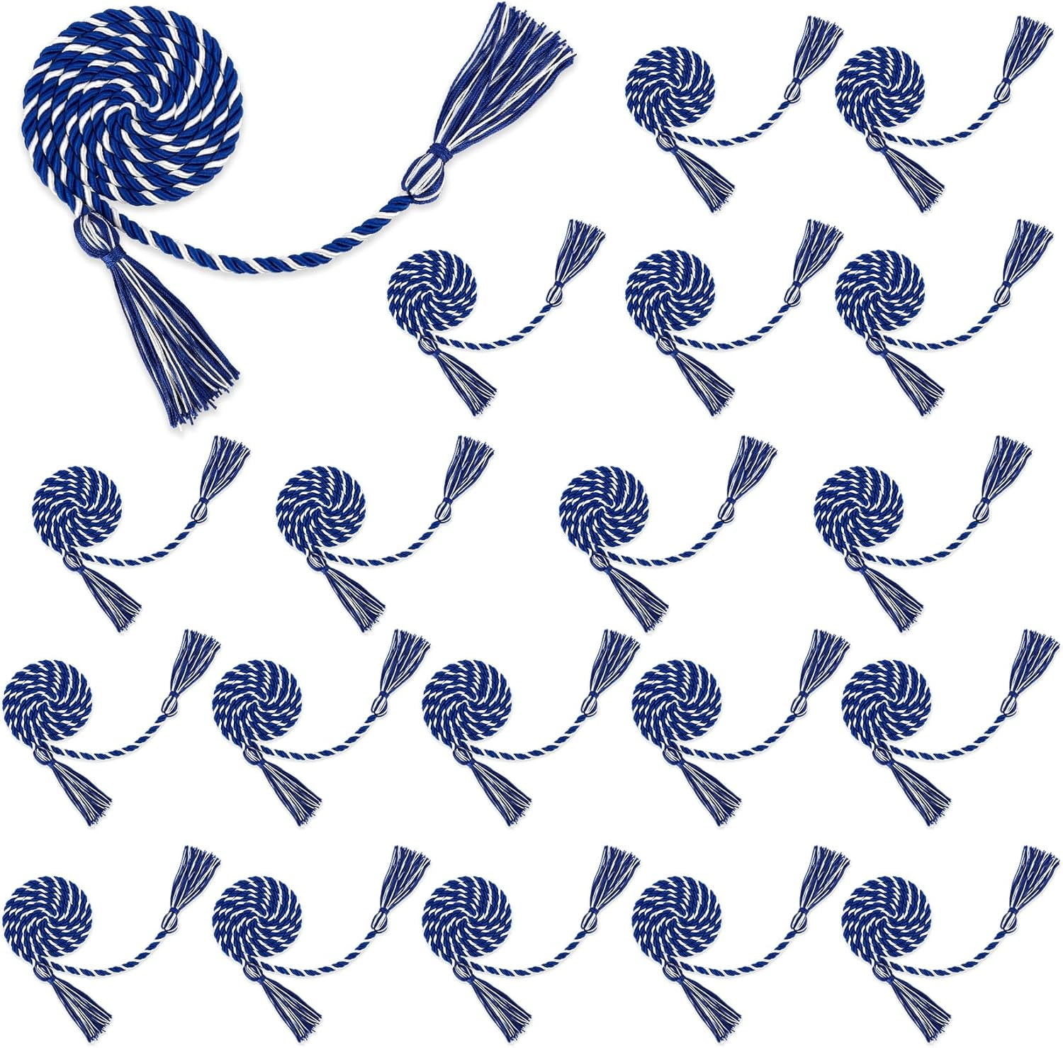 Royal Blue & White Honor Cords - 20pcs Braided Graduation Ropes - 67 ...