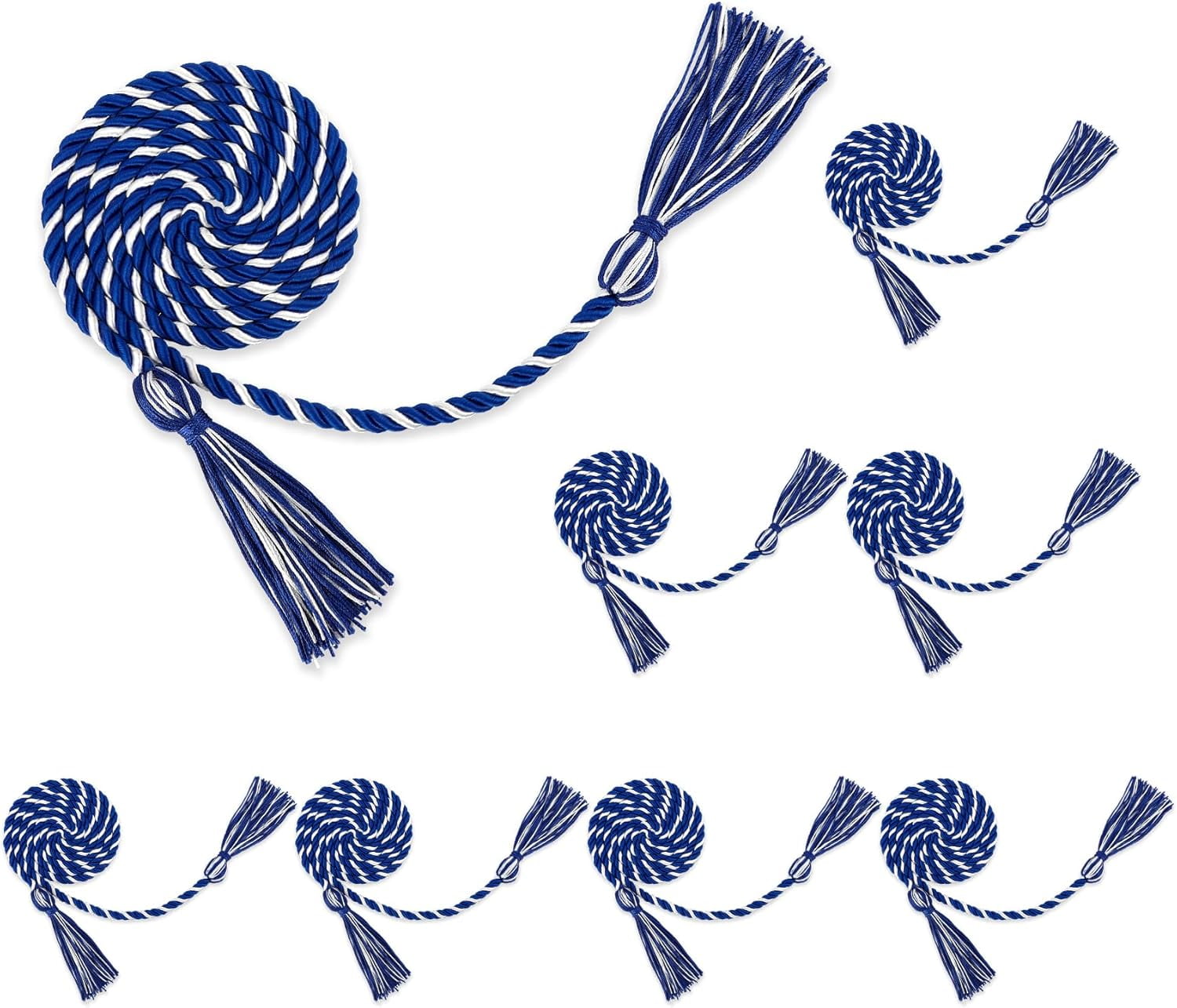 Royal Blue & White Honor Cords - 8pcs Braided Graduation Ropes - 67 ...