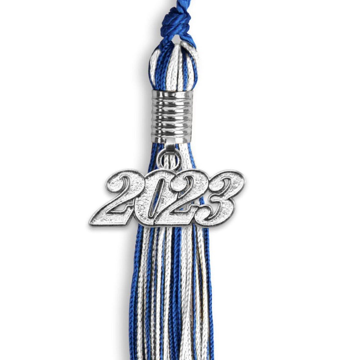 Royal Blue/White Mixed Color Graduation Tassel with Silver Date Drop ...