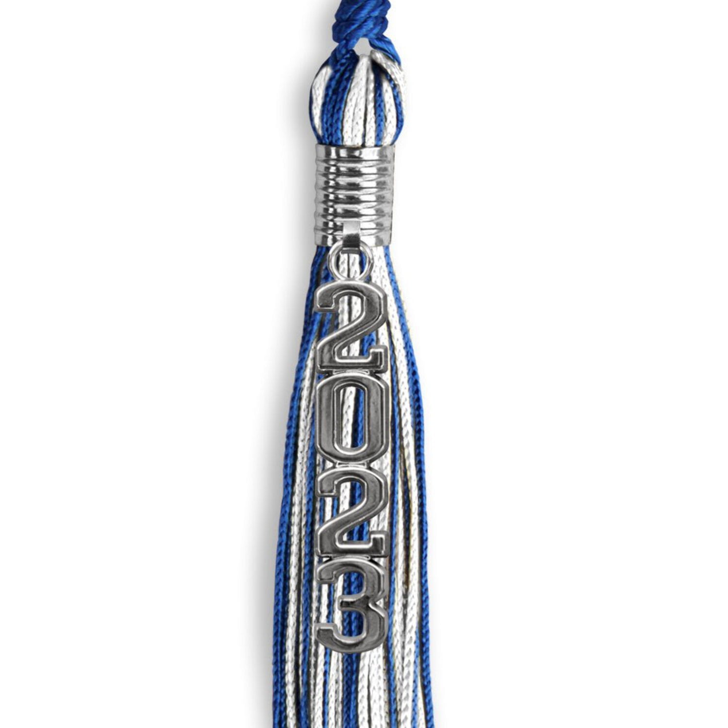 Royal Blue/White Mixed Color Graduation Tassel with Stacked Silver Date ...
