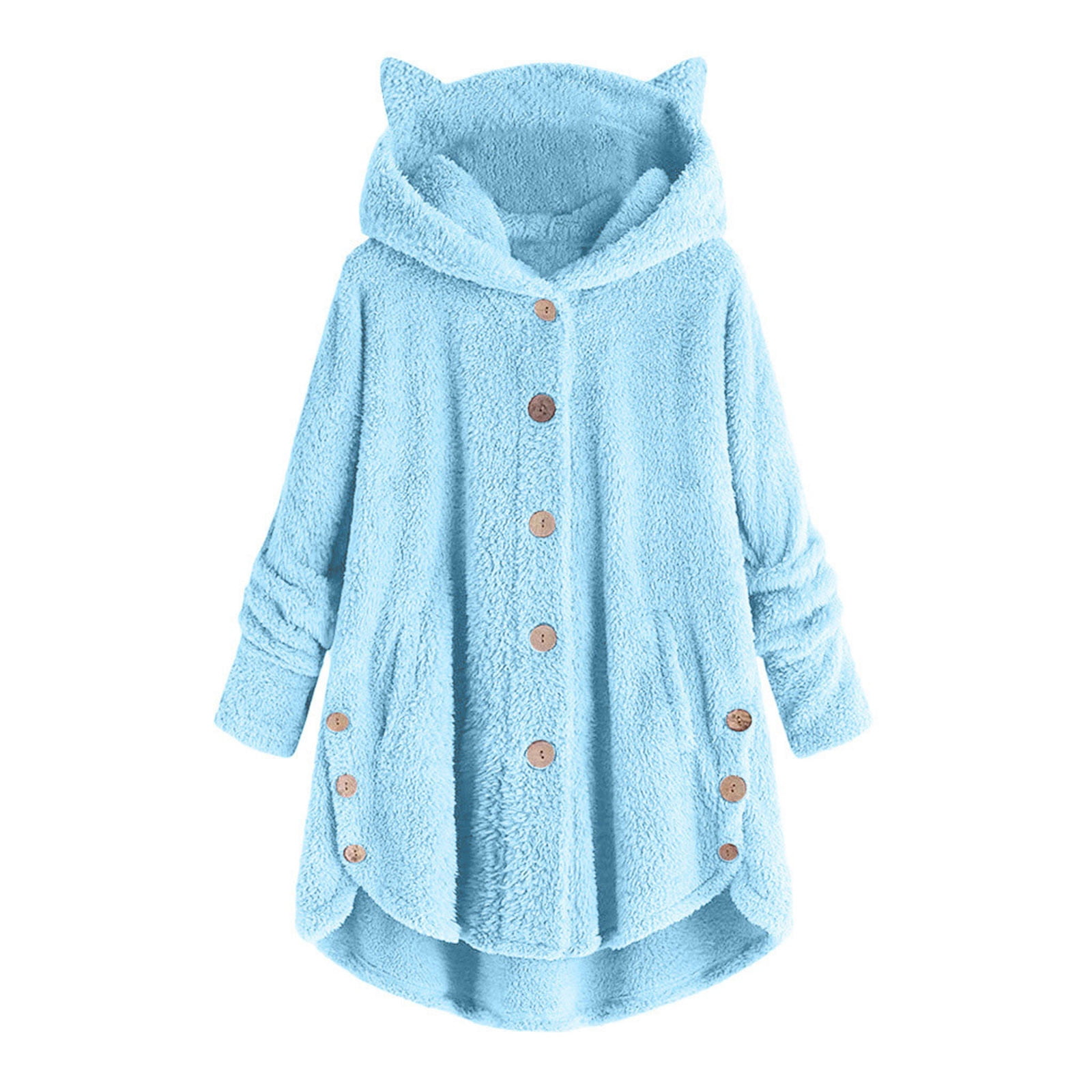 Royal Blue Women Cat Graphic Loose Fit Hoods Coat for Women Long Sleeve ...