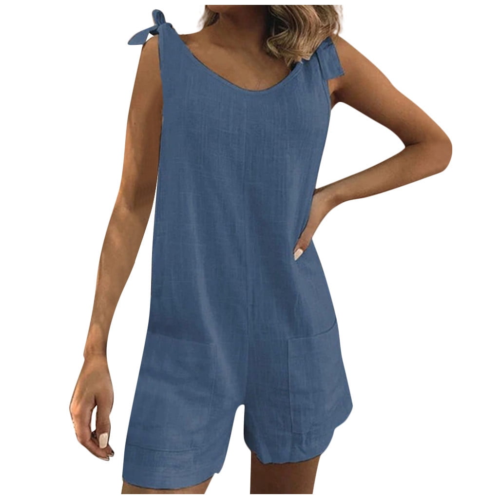 Royal Blue Women Straight Leg Basic Overalls Shortalls Shorts Rompers ...