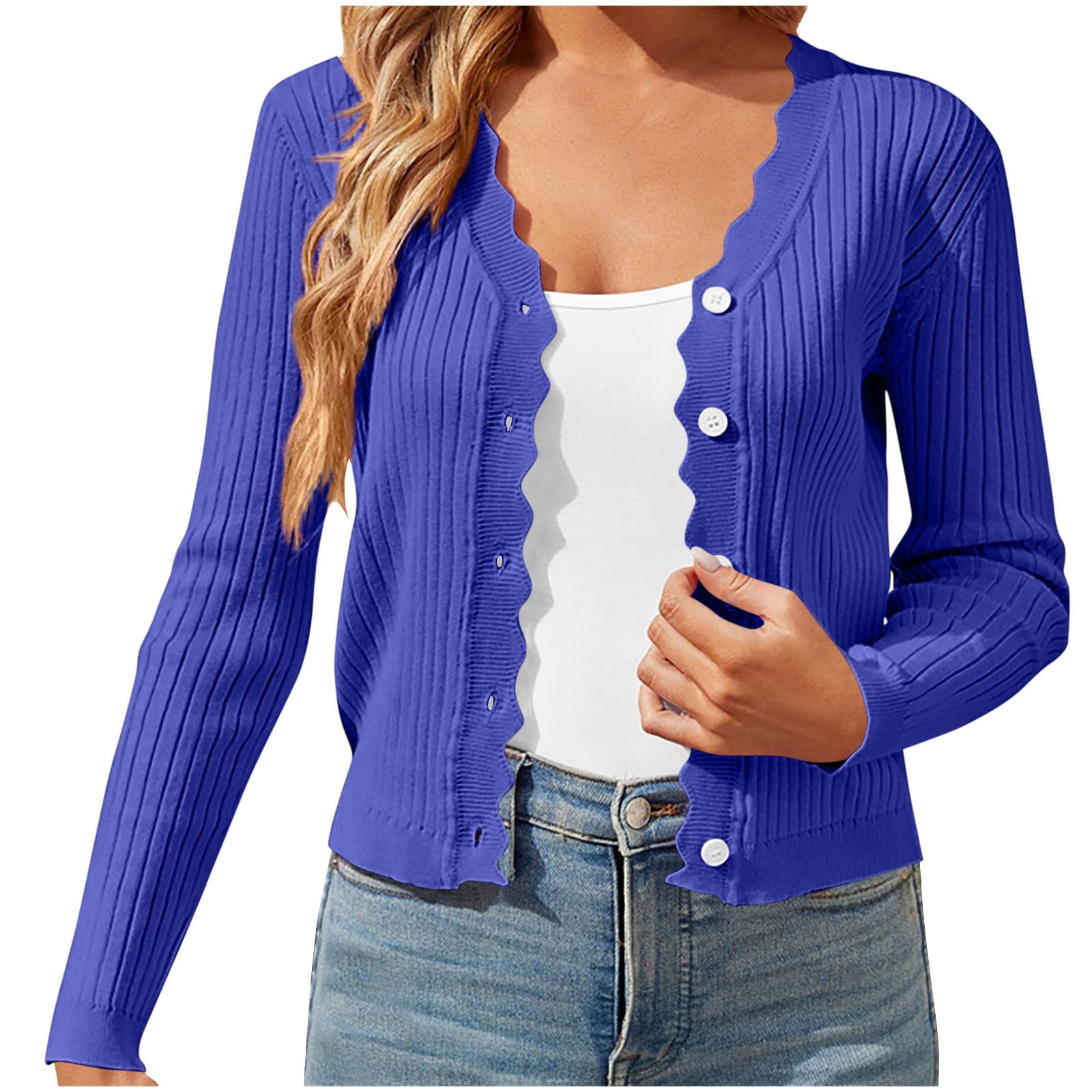 Royal Blue Women Waves Print Crop Tops Blouses for Teen Girls Long ...