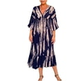 Royal Blue Womens Long Graphic Dresses for Ladies Short Sleeve Vneck ...