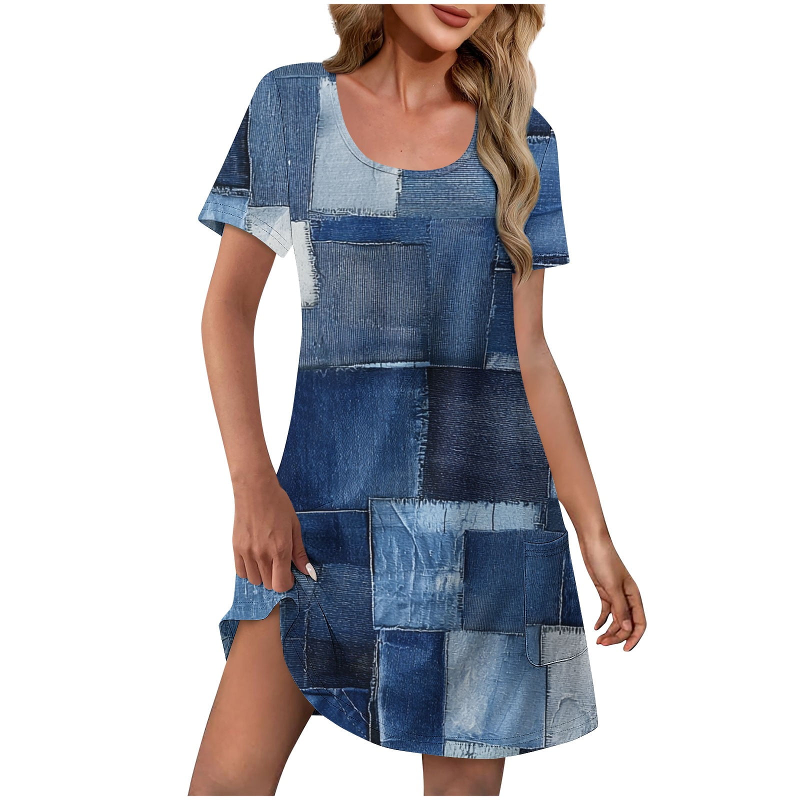 Royal Blue Womens Short Sleeve Graphic Dresses Sun Dresses for Ladies ...