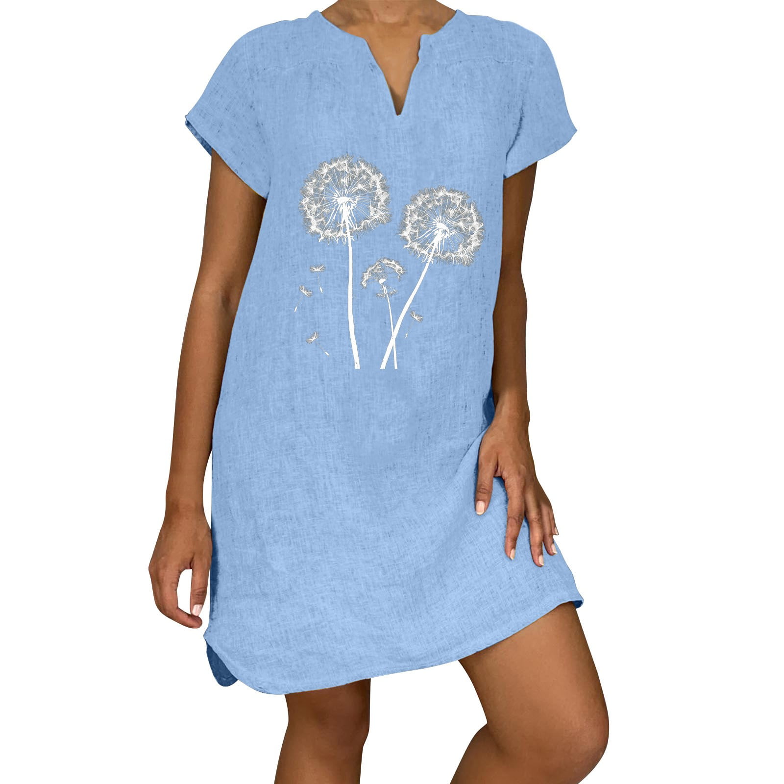 Royal Blue Womens V Neck Faux Gauze Linen Beach Brunch Dresses Sun ...