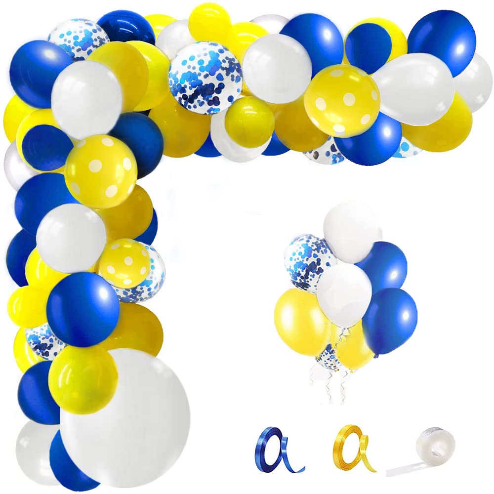 Royal Blue Yellow White MMF7 Balloon Garland Arch Kit, Blue Yellow Foil Balloons and Navy Blue ...