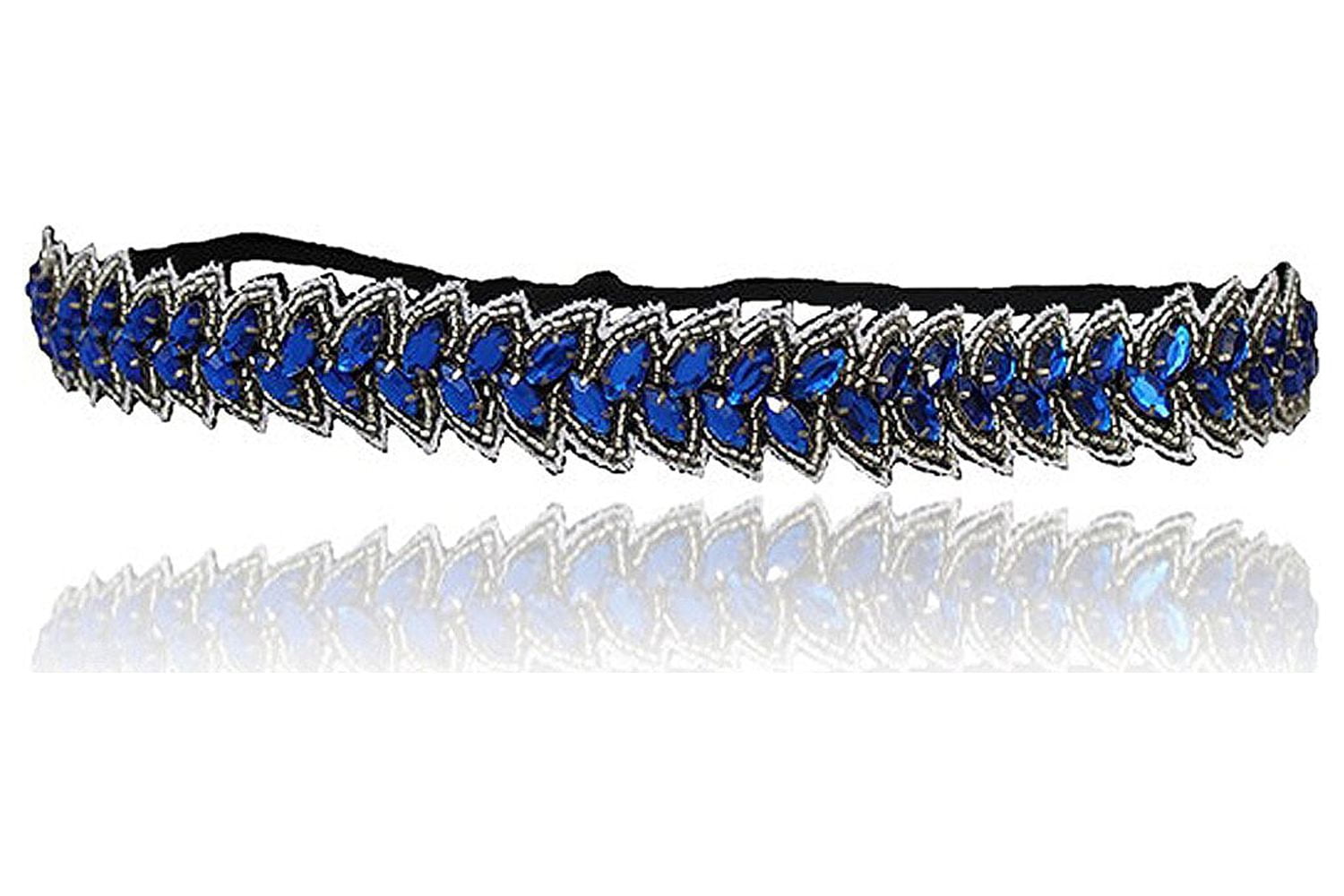 Royal Blue And Silver Rhinestone Headband Gatsby Roaring 20s