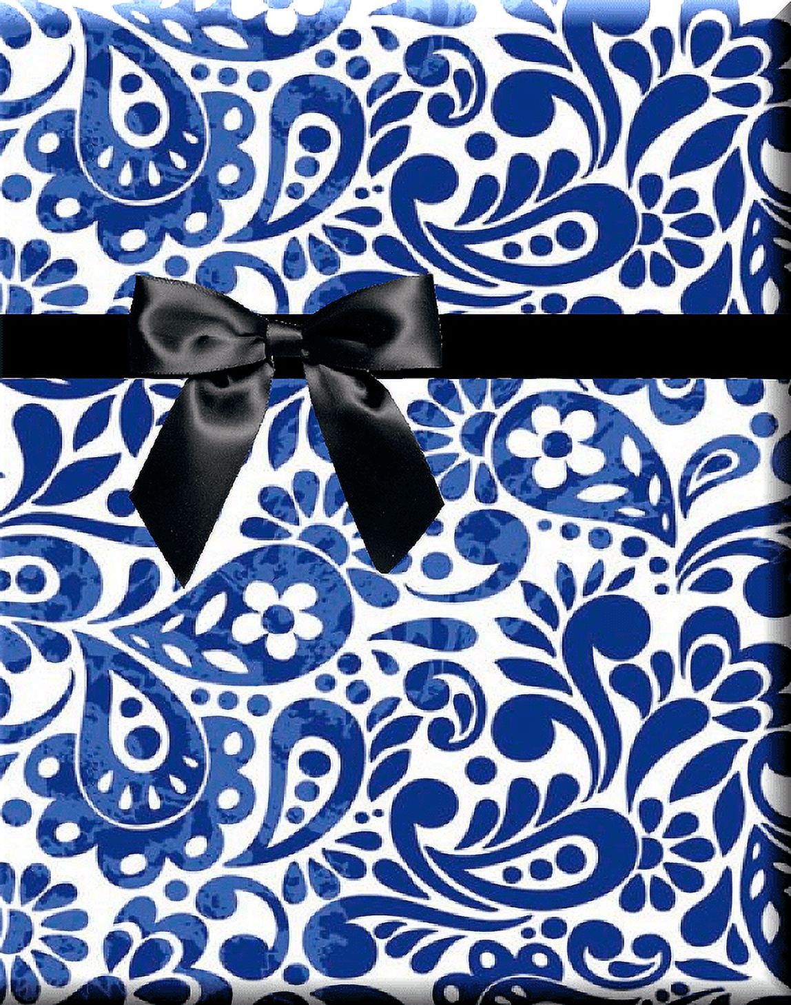 Royal Blue and White Batik Gift Wrap Wrapping Paper-15ft Roll with Gift ...