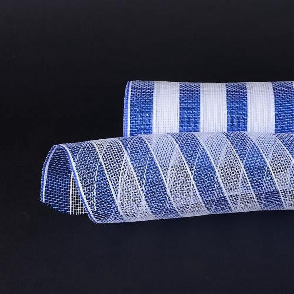 Royal Blue with White - Poly Deco Mesh Wreath Material with Laser Mono ...