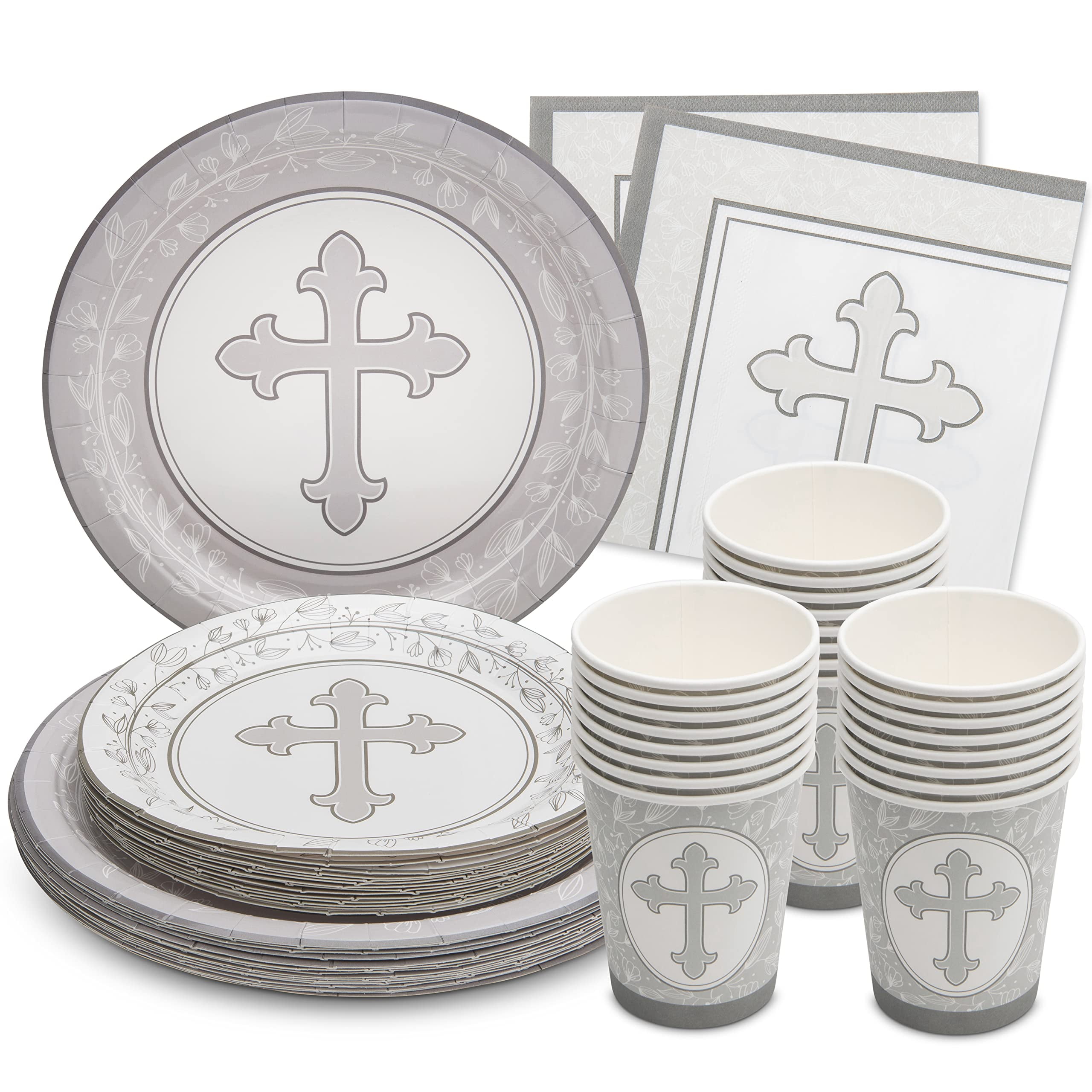 Royal Bluebonnet Gray Cross SSF20 Baptism Plates and Set of 24 First ...