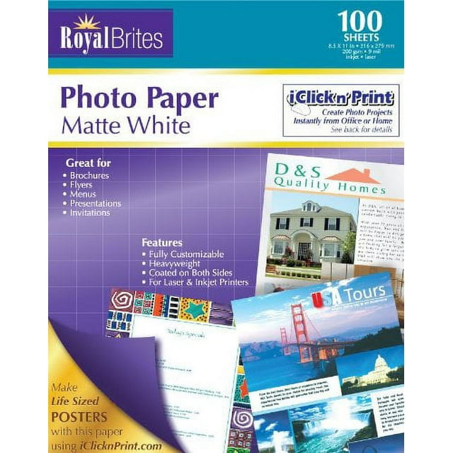 Royal Brites Matte Coated Photo Paper, 2 Sided, Heavy Weight, 8.5 x 11 ...